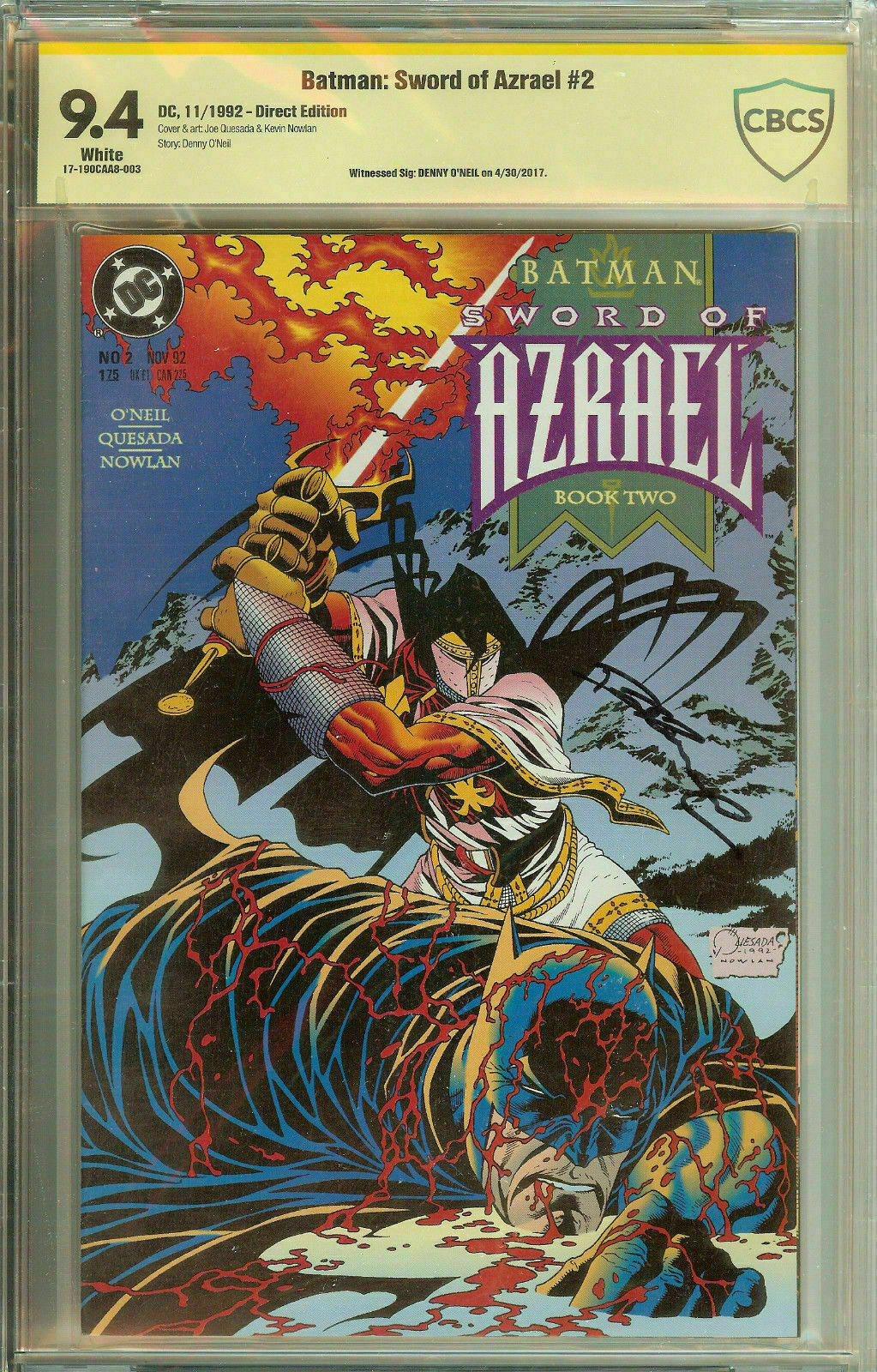 Batman Sword of Azrael #2 CBCS 9.4 Signed Denny O'Neil - Walmart.com