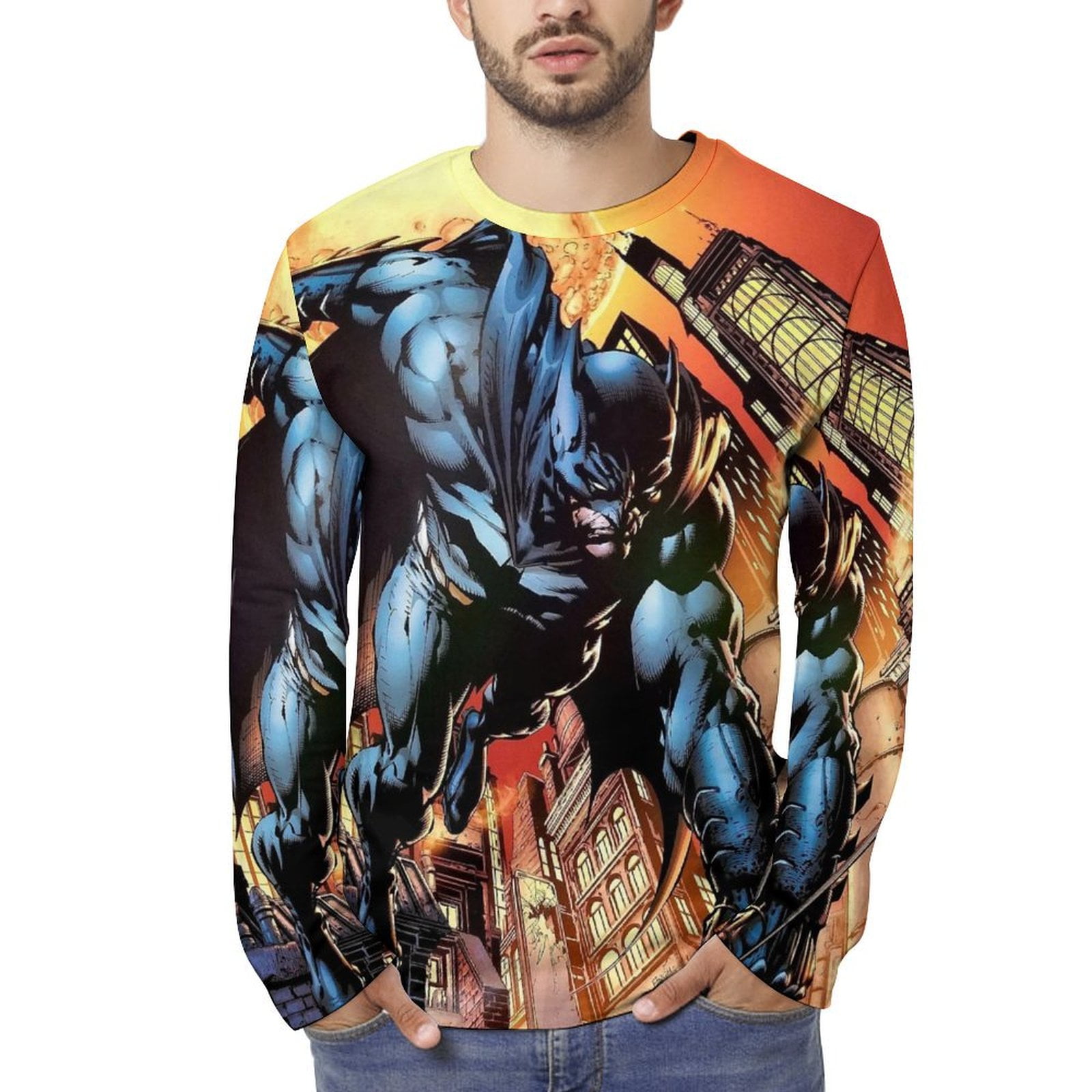 Batman T Shirt 3D Printed Crewneck Graphic Long Sleeve Tees for Mens ...