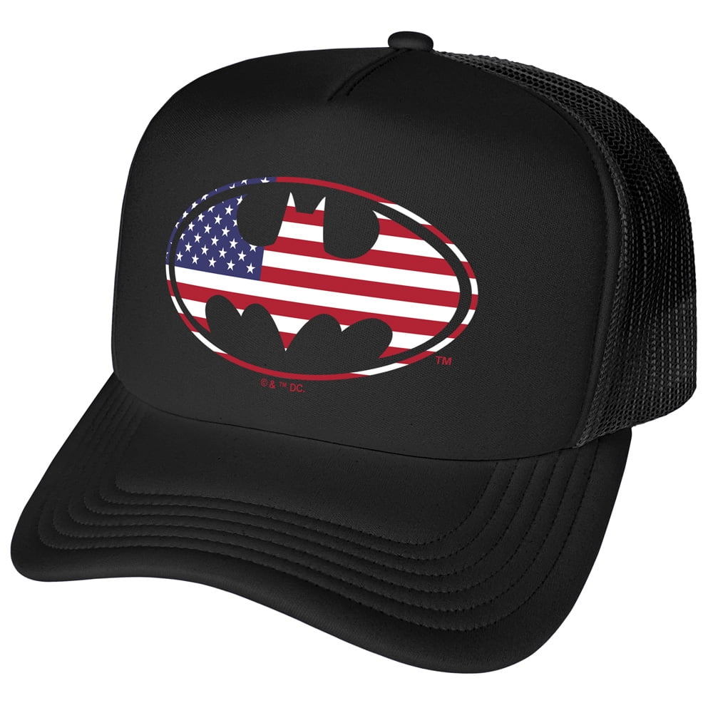 Batman Usa American Flag Shield Logo Foam Snapback Trucker Hat - Unisex ...