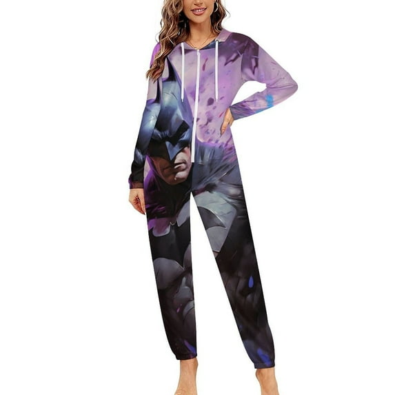 Batman Women Men Pajamas Zipper Onesie Jumpsuit Hooded One Piece ...