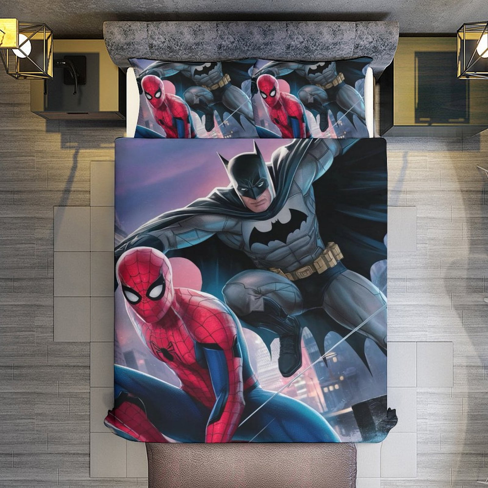 Batman in pursuit of Spider-Man Duvet Cover Set with 2 Pillowcases for ...