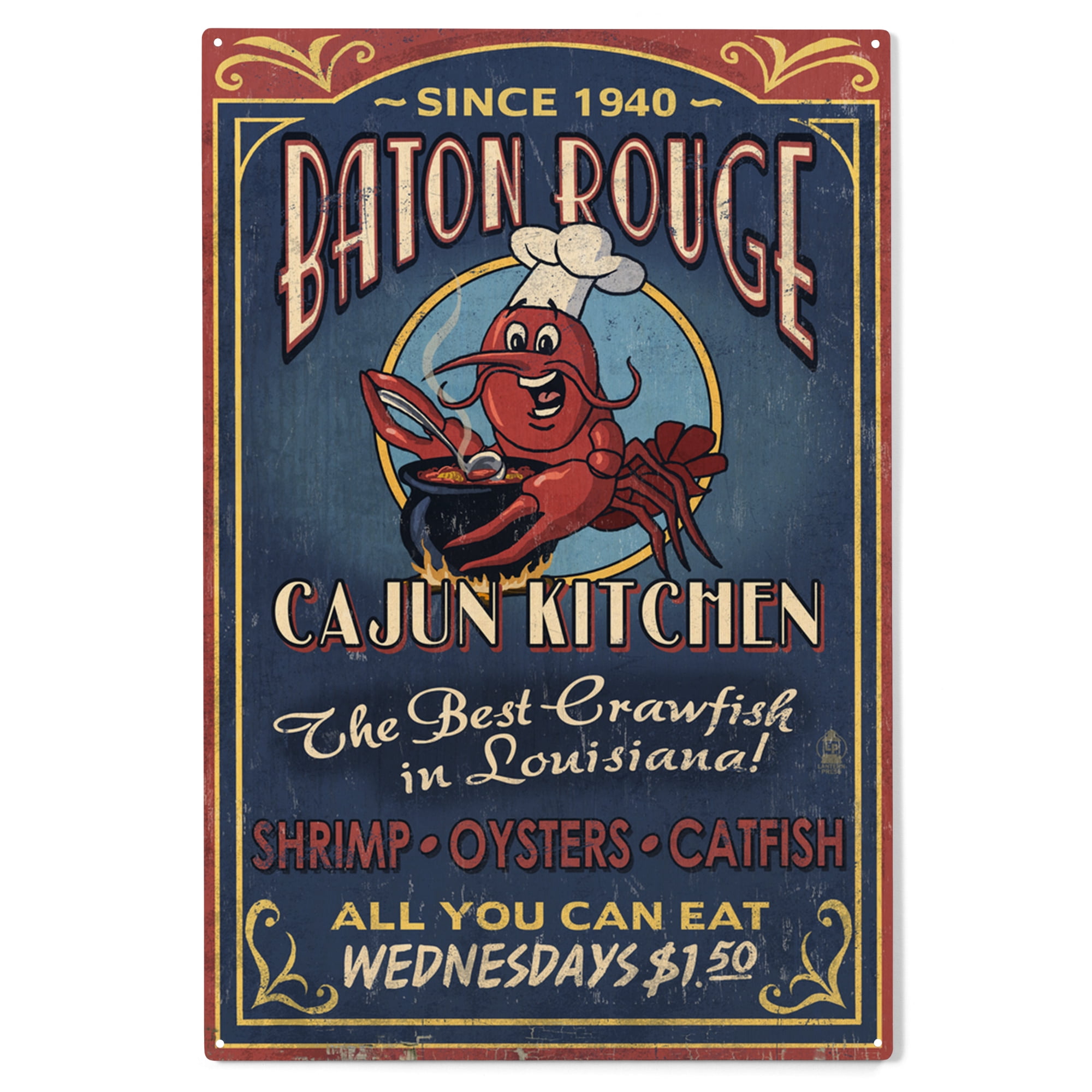 Baton Rouge, Louisiana, Cajun Kitchen Vintage Sign Birch Wood Wall Sign ...