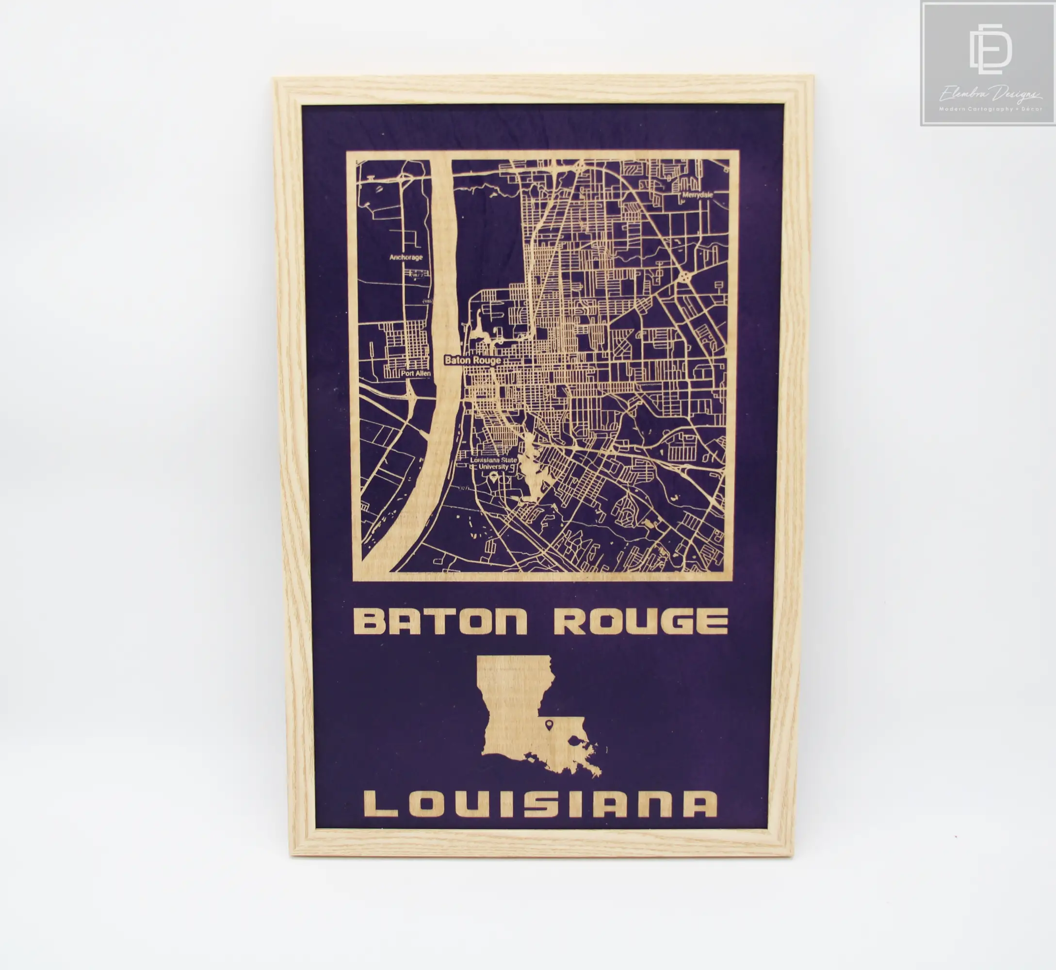 Baton Rouge, Louisiana Laser Etched Wood Street Map - LSU Campus Map ...