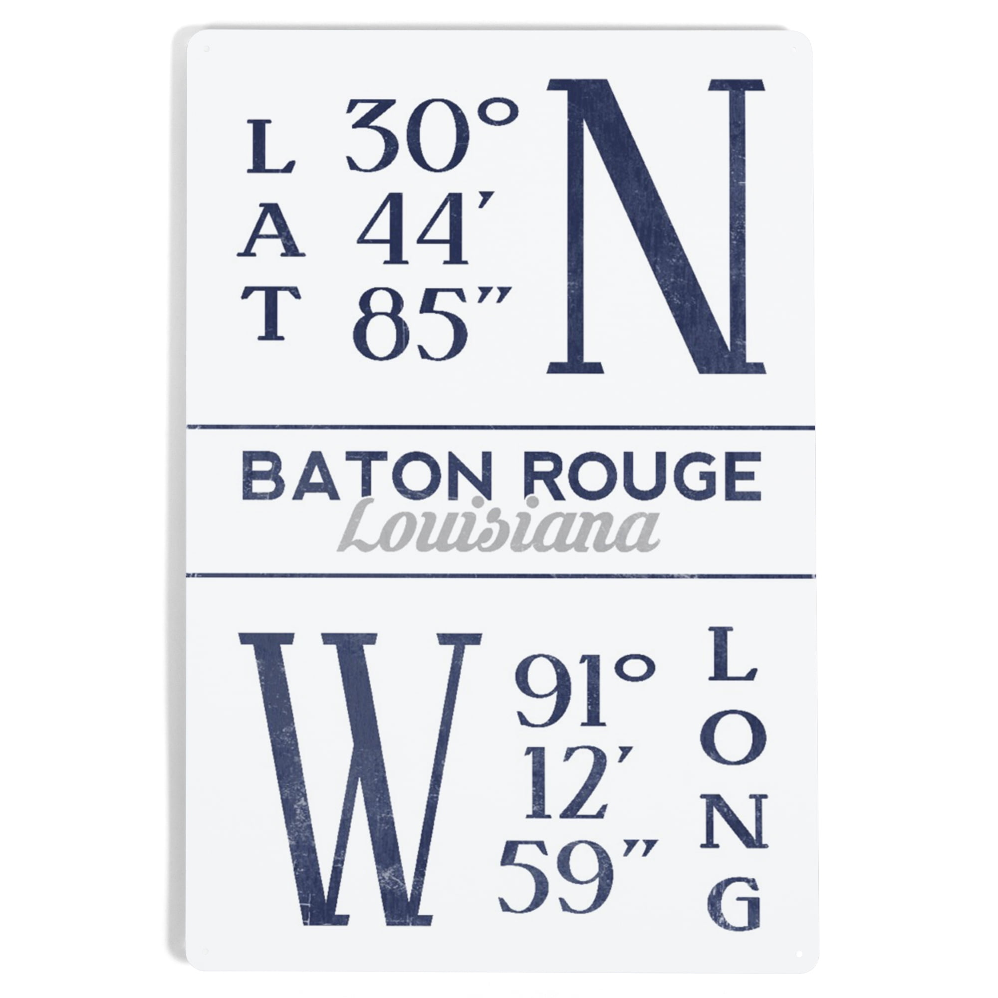 Baton Rouge, Louisiana, Latitude and Longitude (Blue) (12x18 Aluminum ...