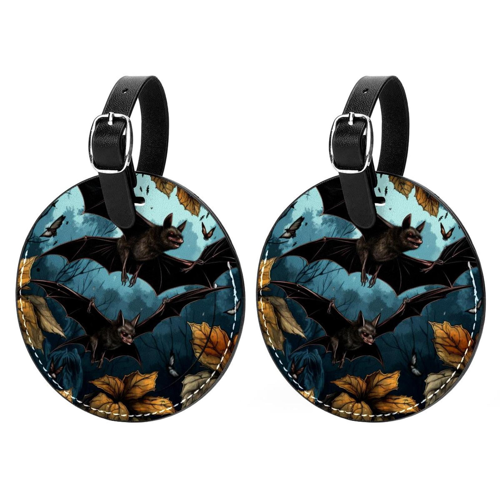Bats 2Pcs PU Leather Round Luggage Tags with Privacy Cover and Name ID ...