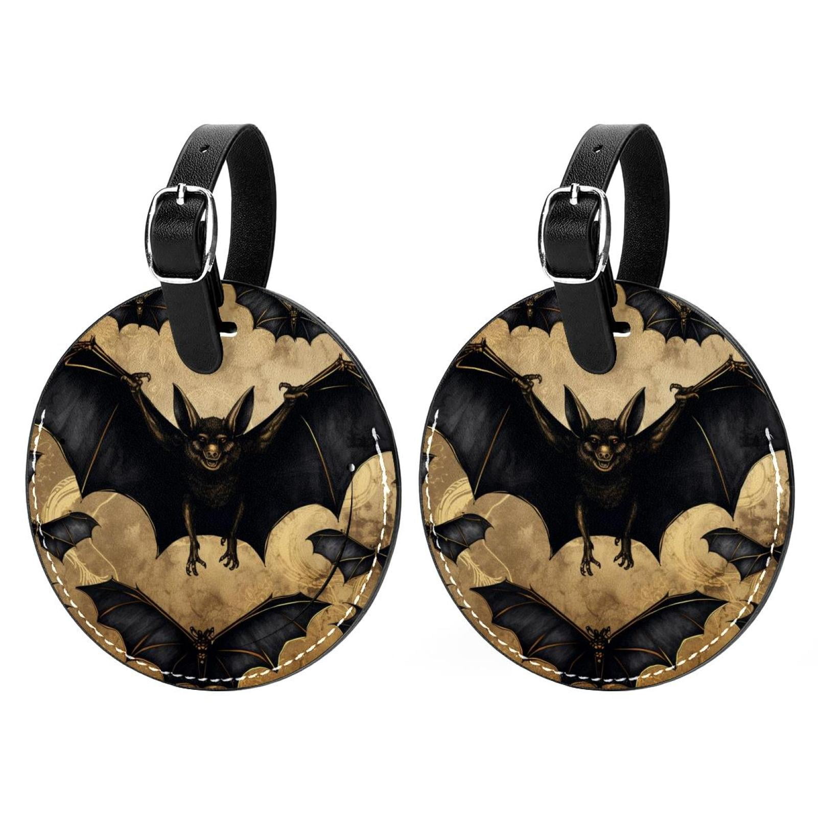 Bats 2Pcs PU Leather Round Luggage Tags with Privacy Cover and Name ID ...