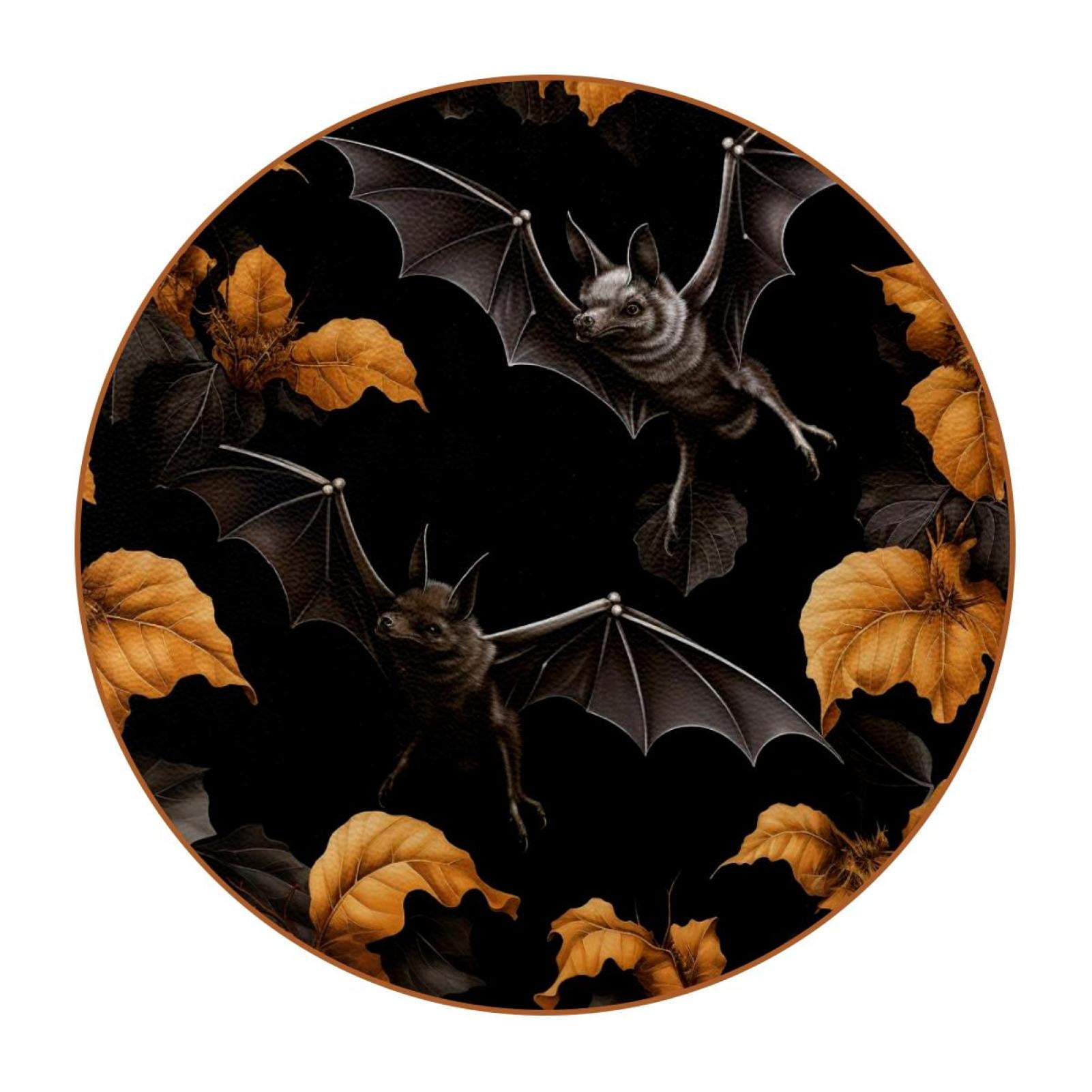 Bats 6-Piece Microfiber Leather Round Coaster Set, 11x11 cm/4.3x4.3 in ...