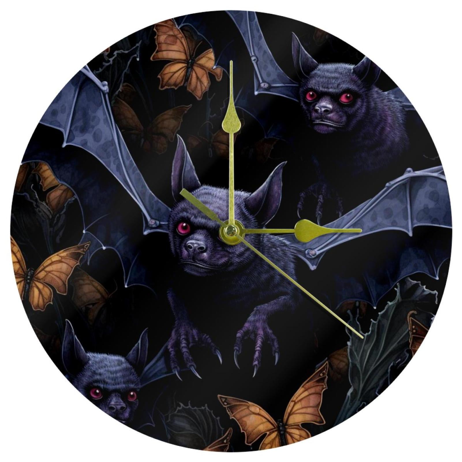 Bats 9.8-Inch Round Acrylic Wall Clock, Silent Non-Ticking Battery ...