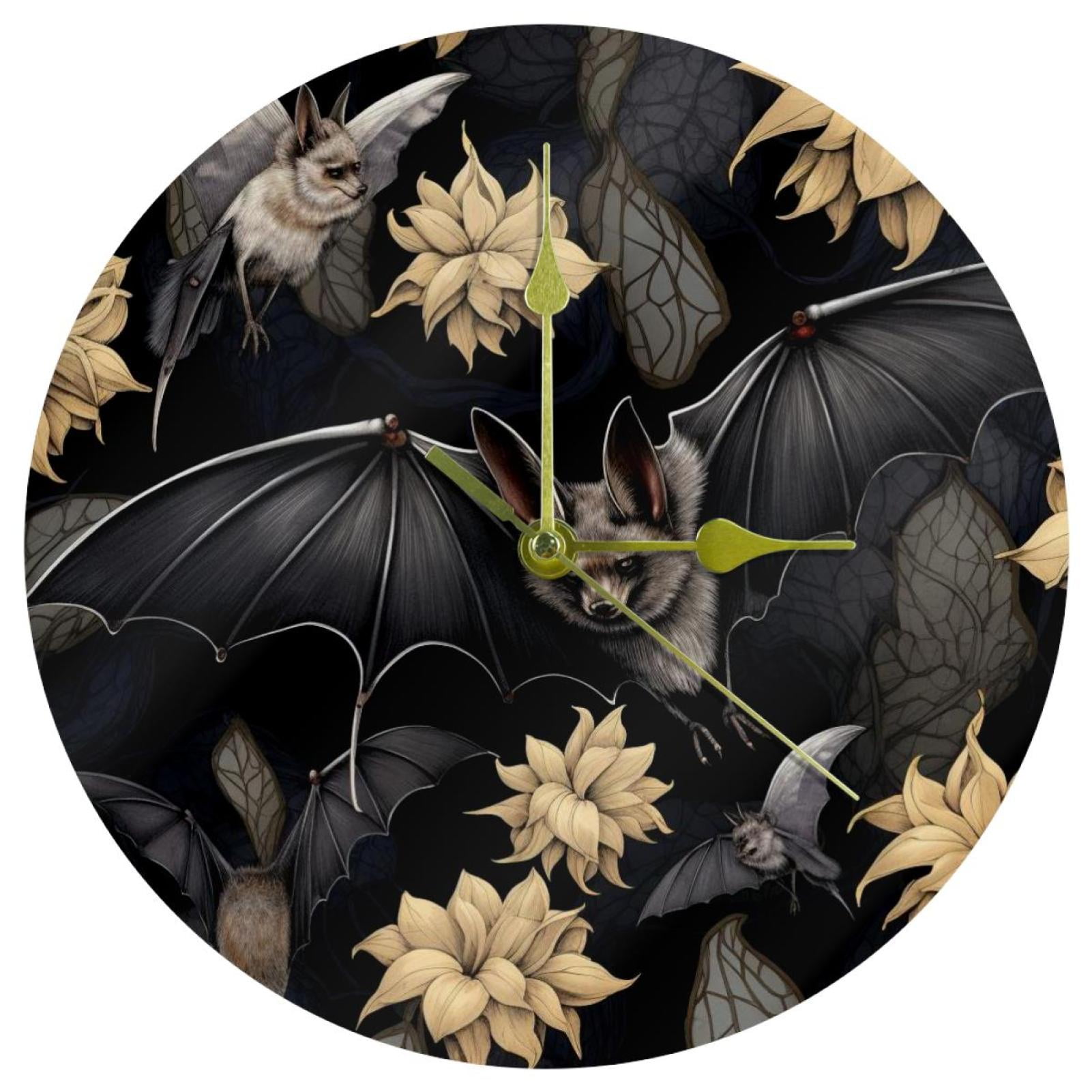 Bats 9.8 Inch Round Acrylic Wall Clock - Silent Non Ticking Battery ...