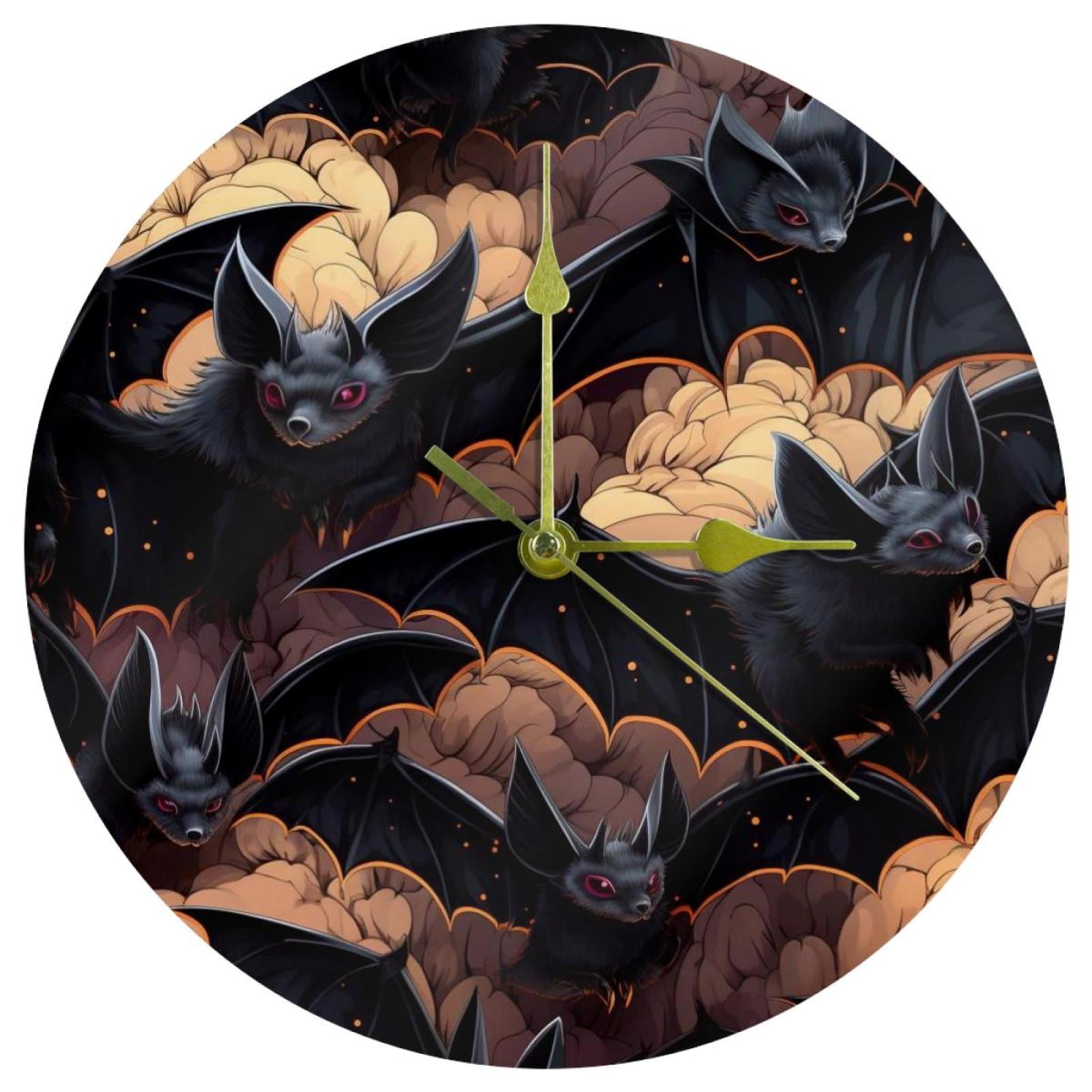 Bats 9.8 Inches Round Acrylic Wall Clock - Silent Non Ticking Battery ...