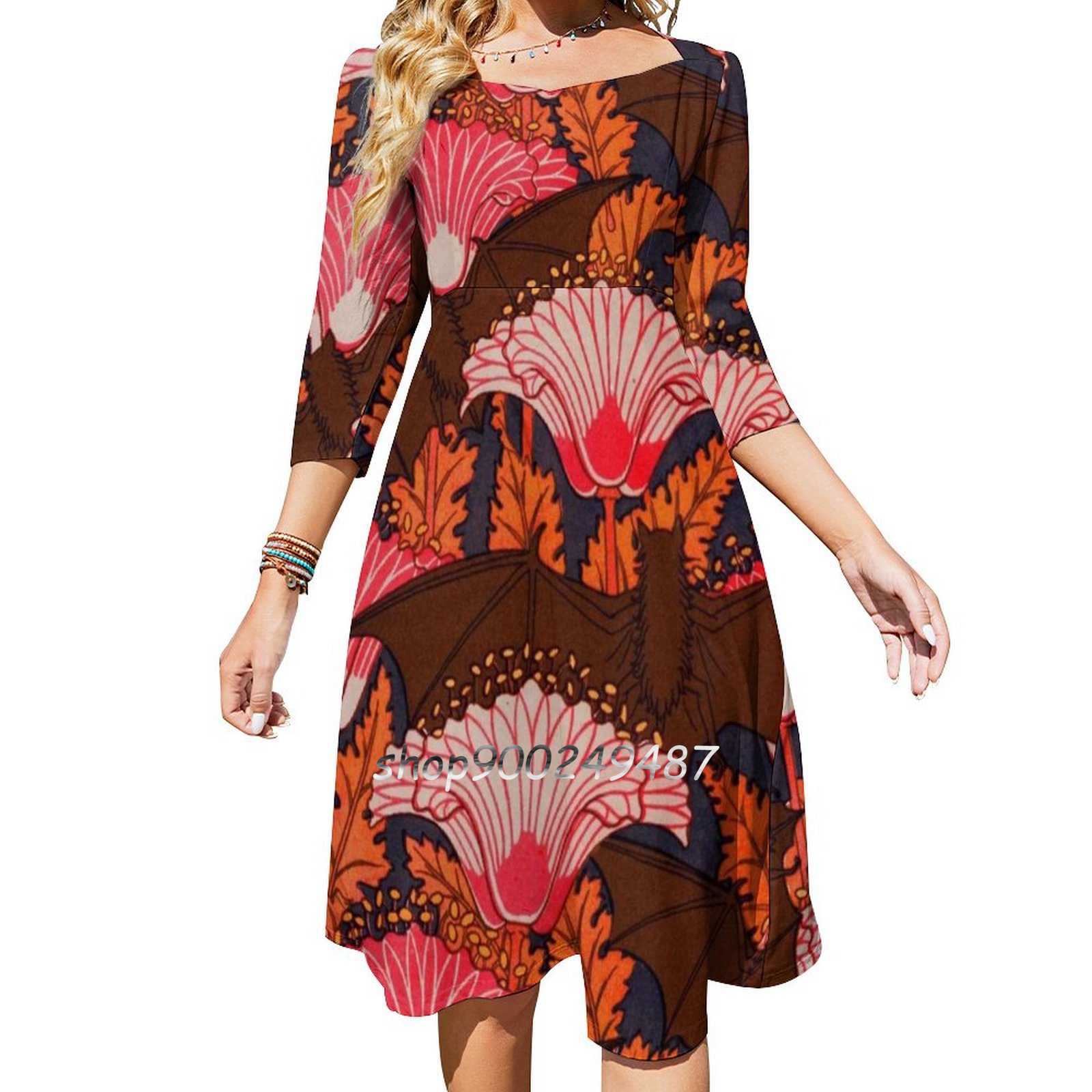 Bats And Flowers Graphic Print Sweet Elegant Dress Women Korean Kawaii ...