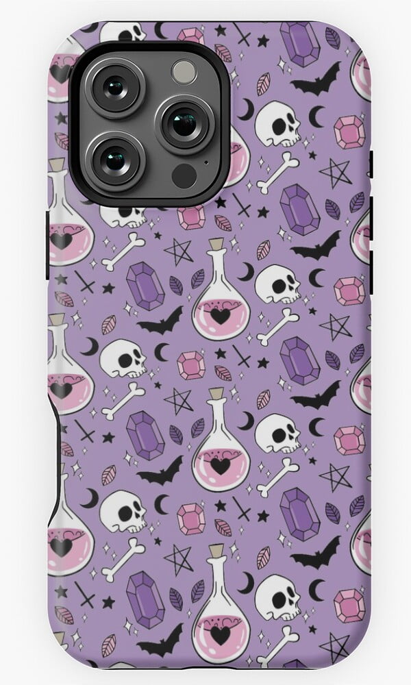 Bats Bottles Bones Pattern Phone Case for iPhone 11 12 13 14 15 16 Pro ...