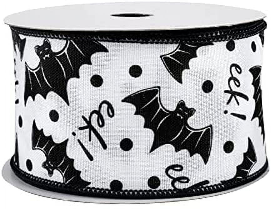 Bats Eek! Halloween Wired Ribbon - 2 1/2" x 10 Yards, Black & White ...