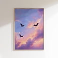 Bats Flying In The Pastel Sky Painting Pink Print Pinkoween Decor Pink ...