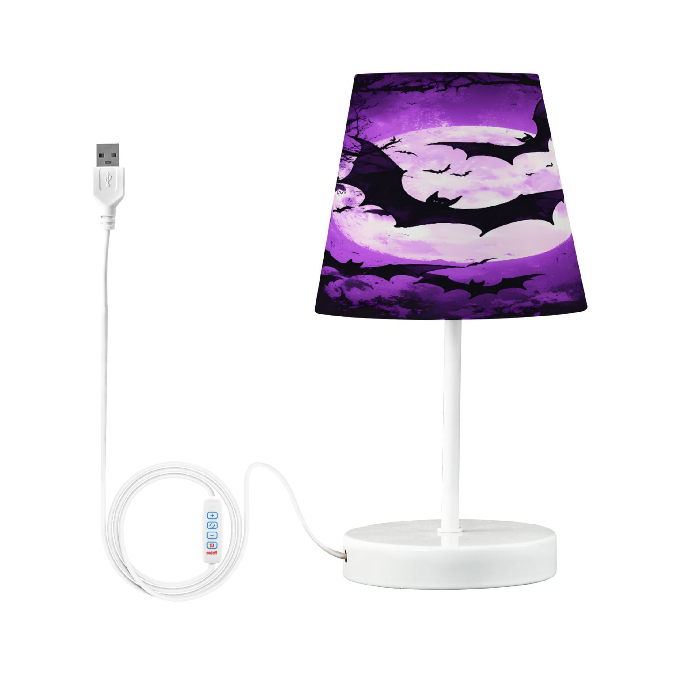 Bats Flying under Purple Moon Desk Lamp LED Table Nightstand Lamps with ...