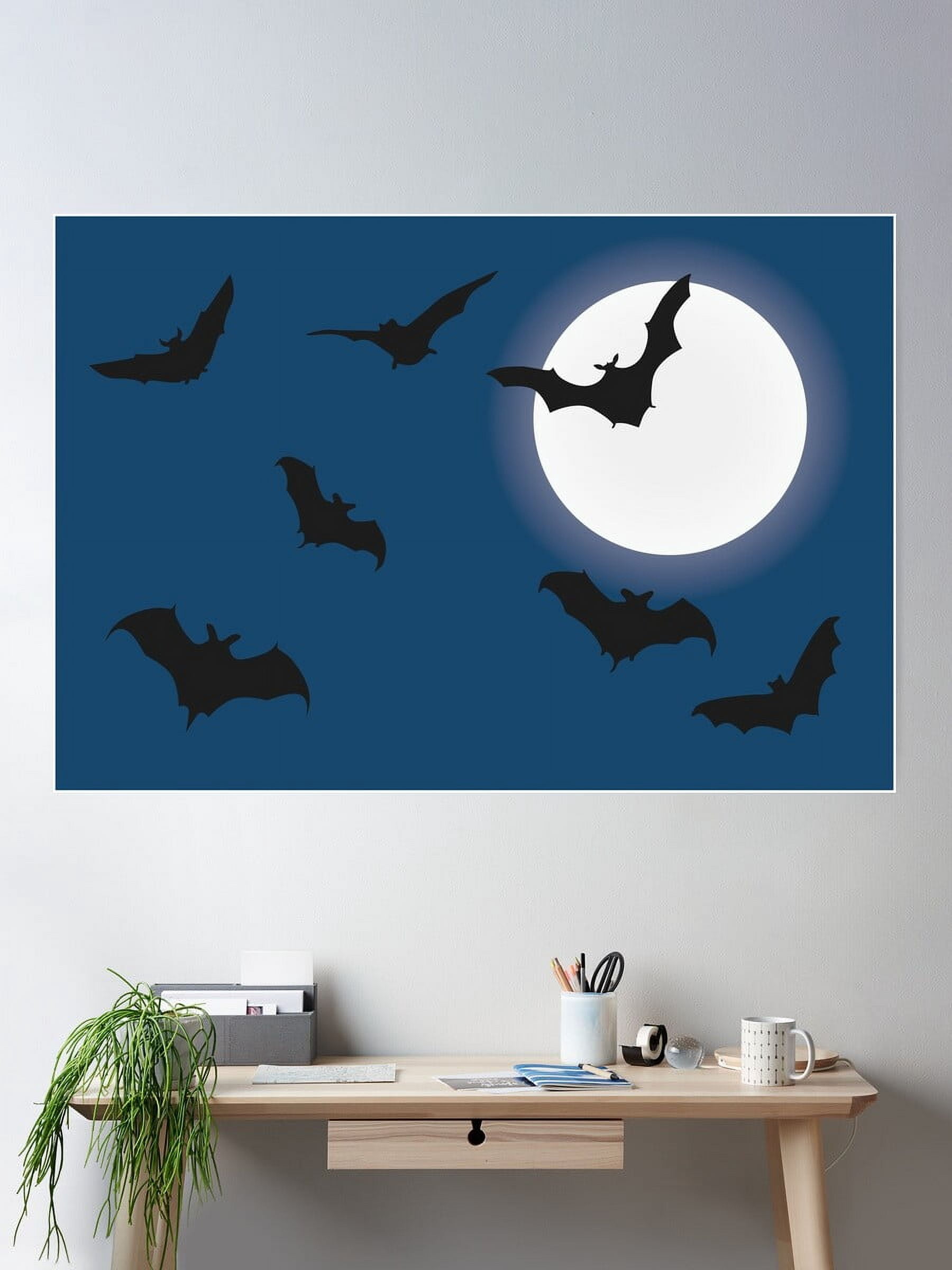 Bats Full Moon Poster Wall Art Modern Wall Decor For Living Room ...