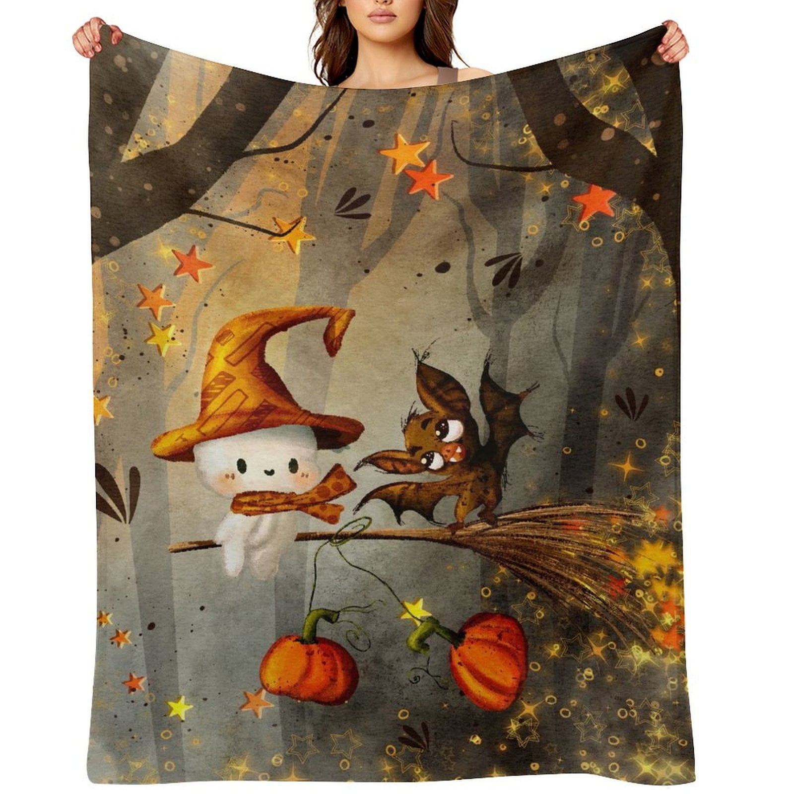 Bats, Ghosts, Forests 60"x80" Coral Fleece Throw Blanket, Polyester ...