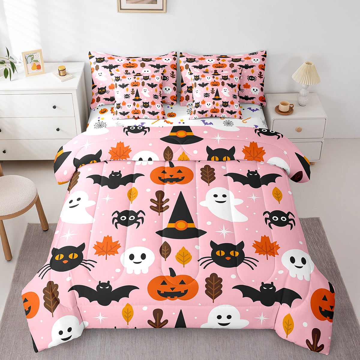 Bats Halloween Decoration 7 Piece Comforter Set Full Bed in a Bag,Ghost ...