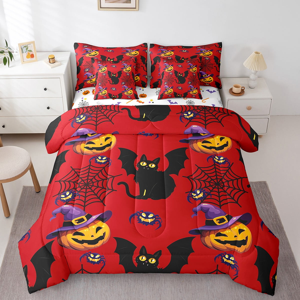 Bats Halloween Decoration Pumpkin Bed in a Bag King Size Comforter Set ...