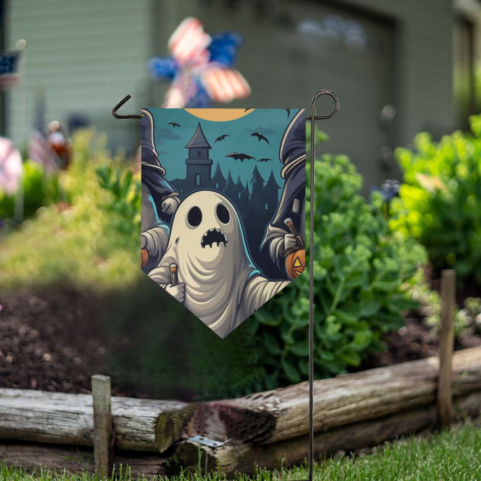 Bats Halloween Ghosts Pumpkins Garden Flag 18" x 12.5" Double Sided ...