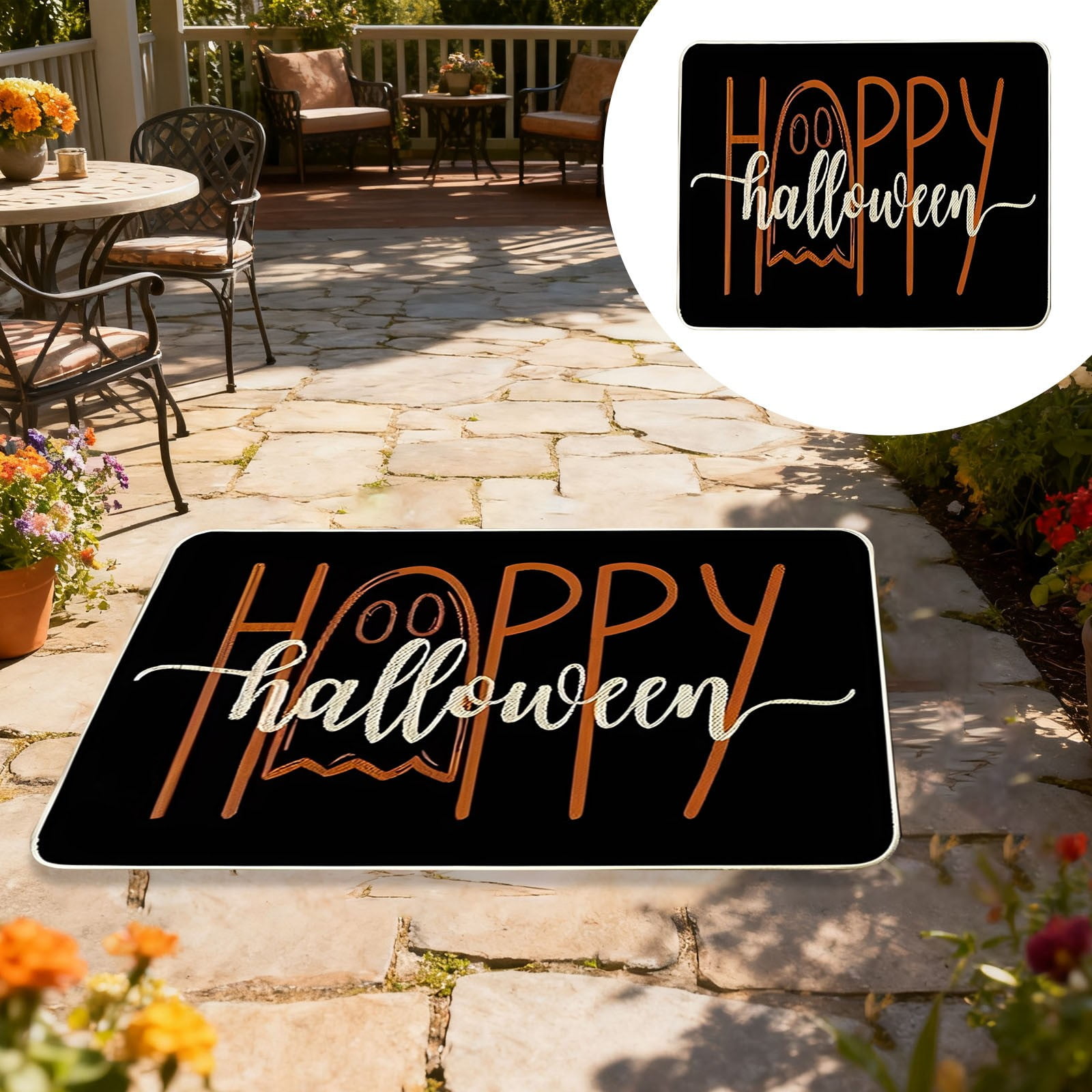 Bats Happy Black Halloween Decorative Doormat, Seasonal Low-Profile ...