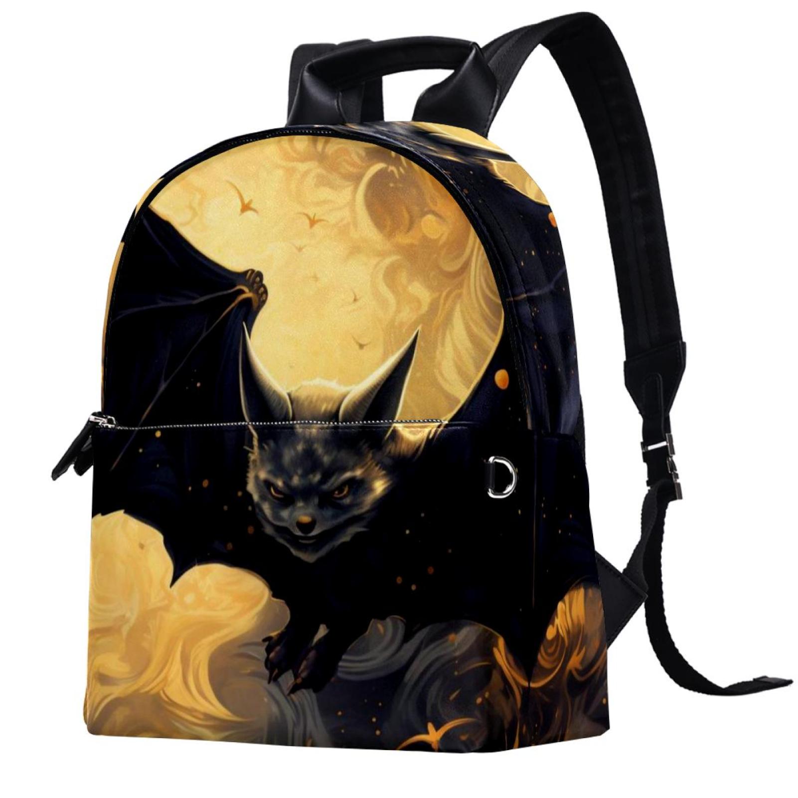 Bats Large Capacity Leather Laptop Backpack with Adjustable Shoulder ...