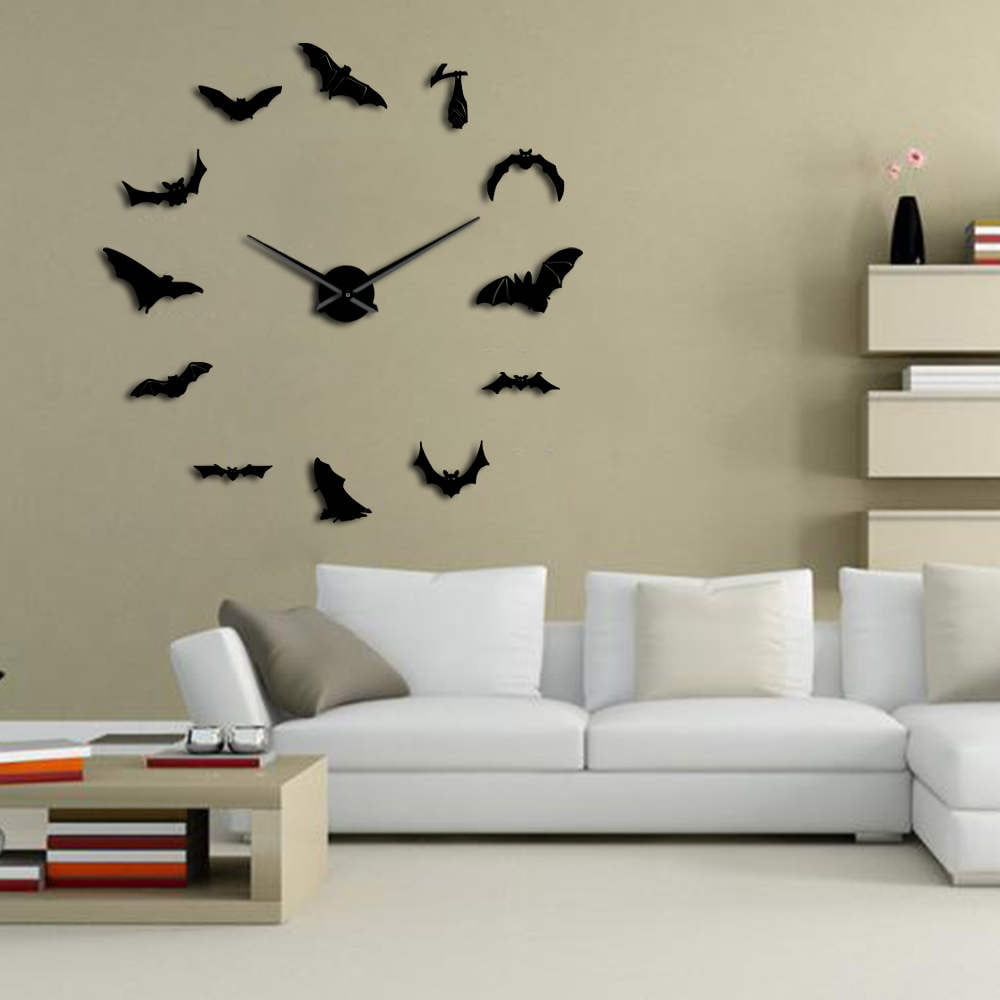 Bats Large Wall Clock Modern Design Halloween Home Decor DIY Frameless ...