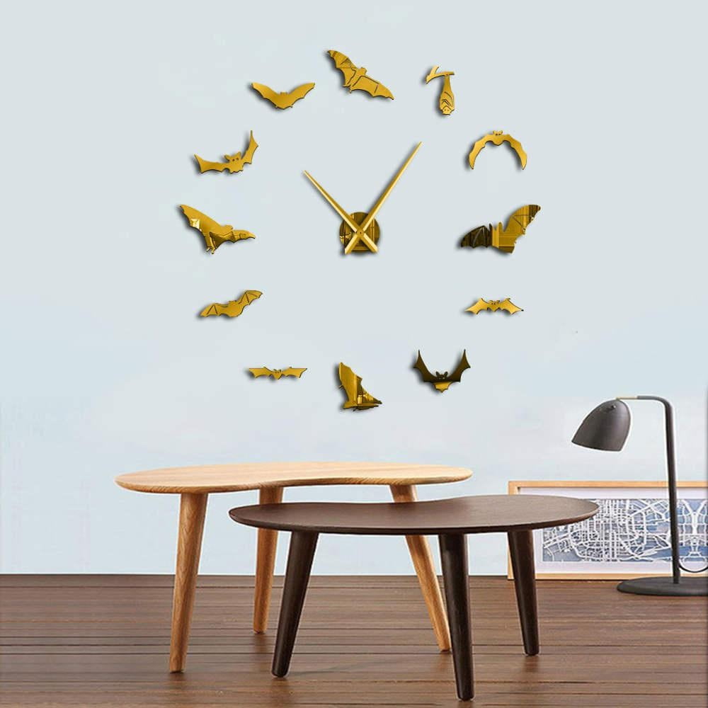 Bats Large Wall Clocks Modern Design Halloween Home Decor DIY Frameless ...