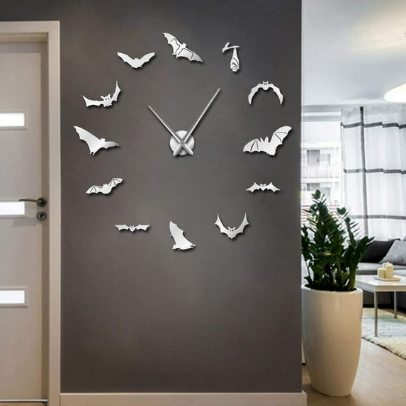 Bats Large Wall Clocks Modern Design Halloween Home Decor DIY Frameless ...