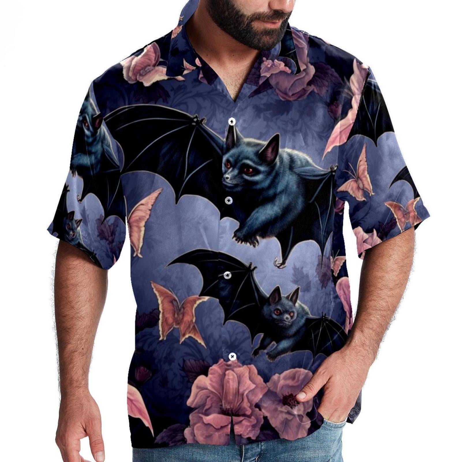 Bats Men's Short Sleeve Beach Shirts Poplin Spread Collar Tops Casual ...