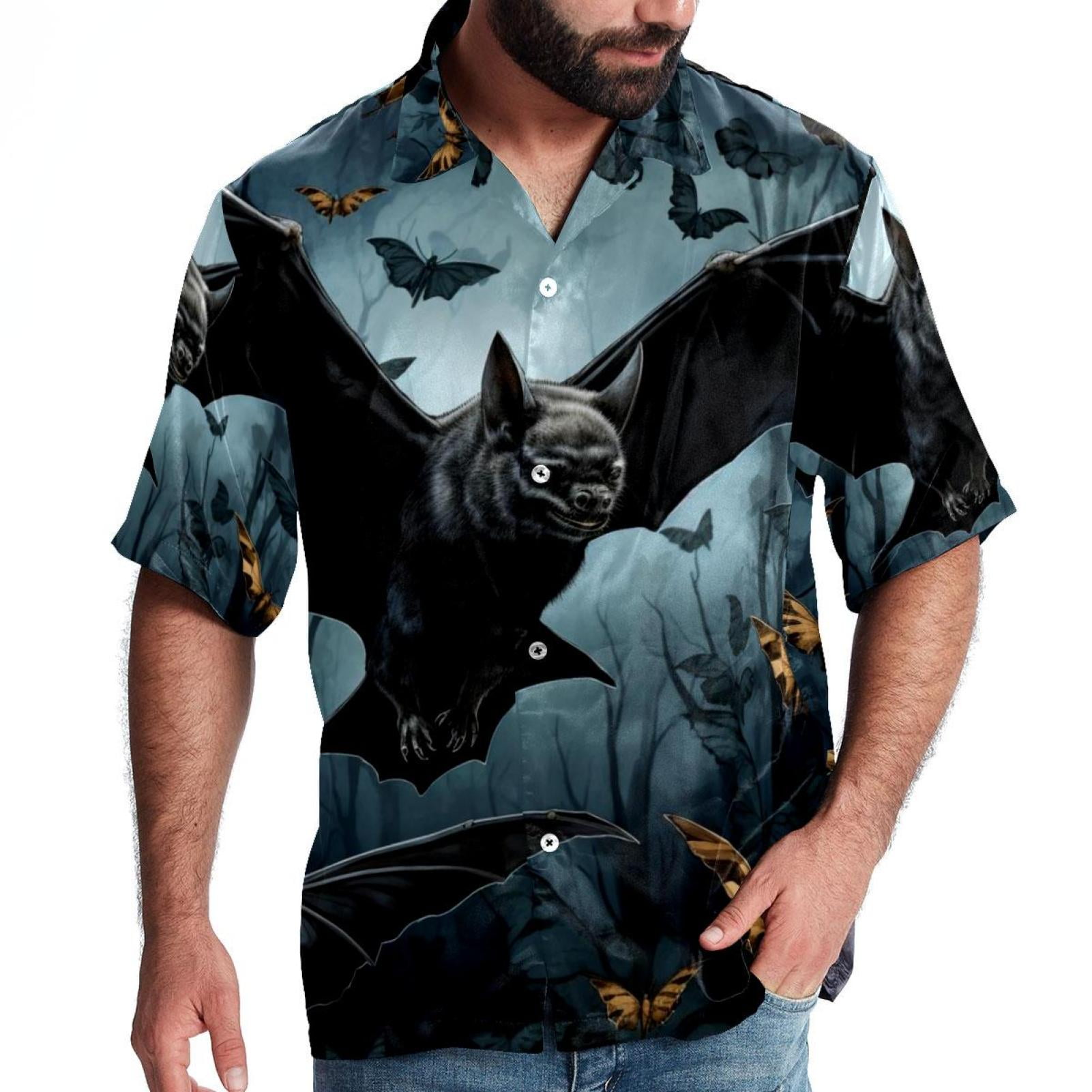 Bats Men's Short Sleeve Button Down Beach Shirts, Casual Printed Summer ...