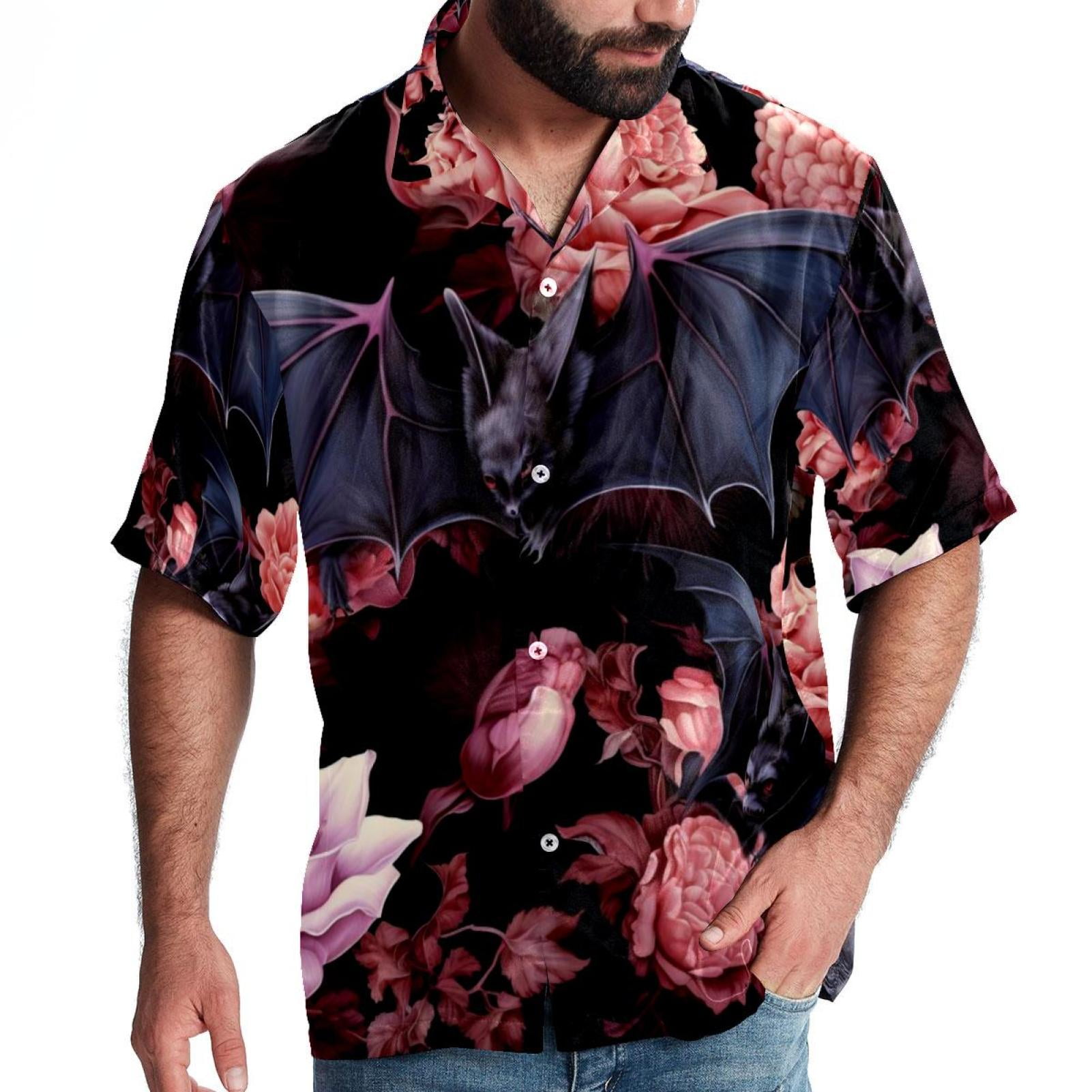 Bats Men's Short Sleeve Button Down Hawaiian Beach Printed Casual ...