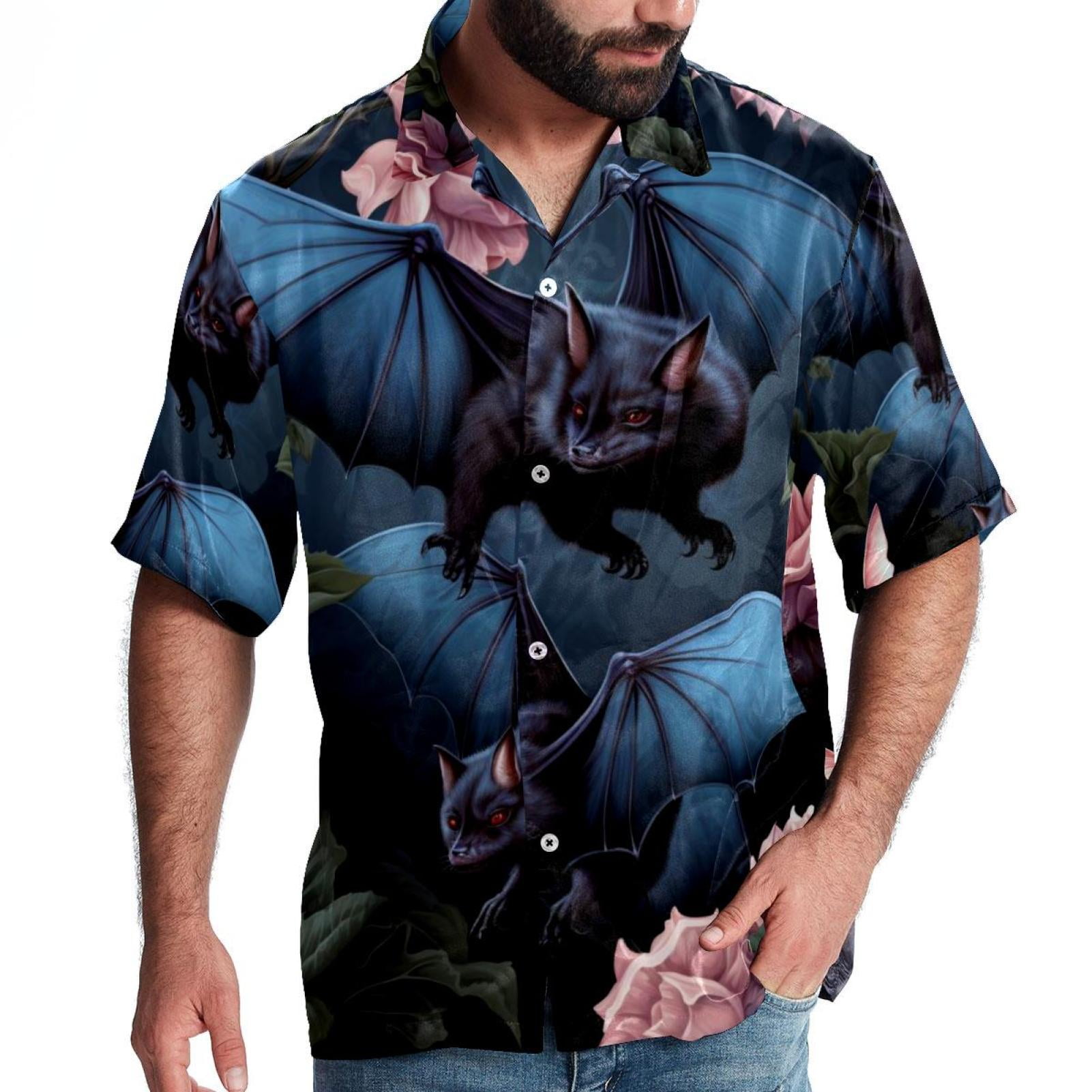 Bats Men's Short Sleeve Button Down Poplin Casual Beach Shirts ...
