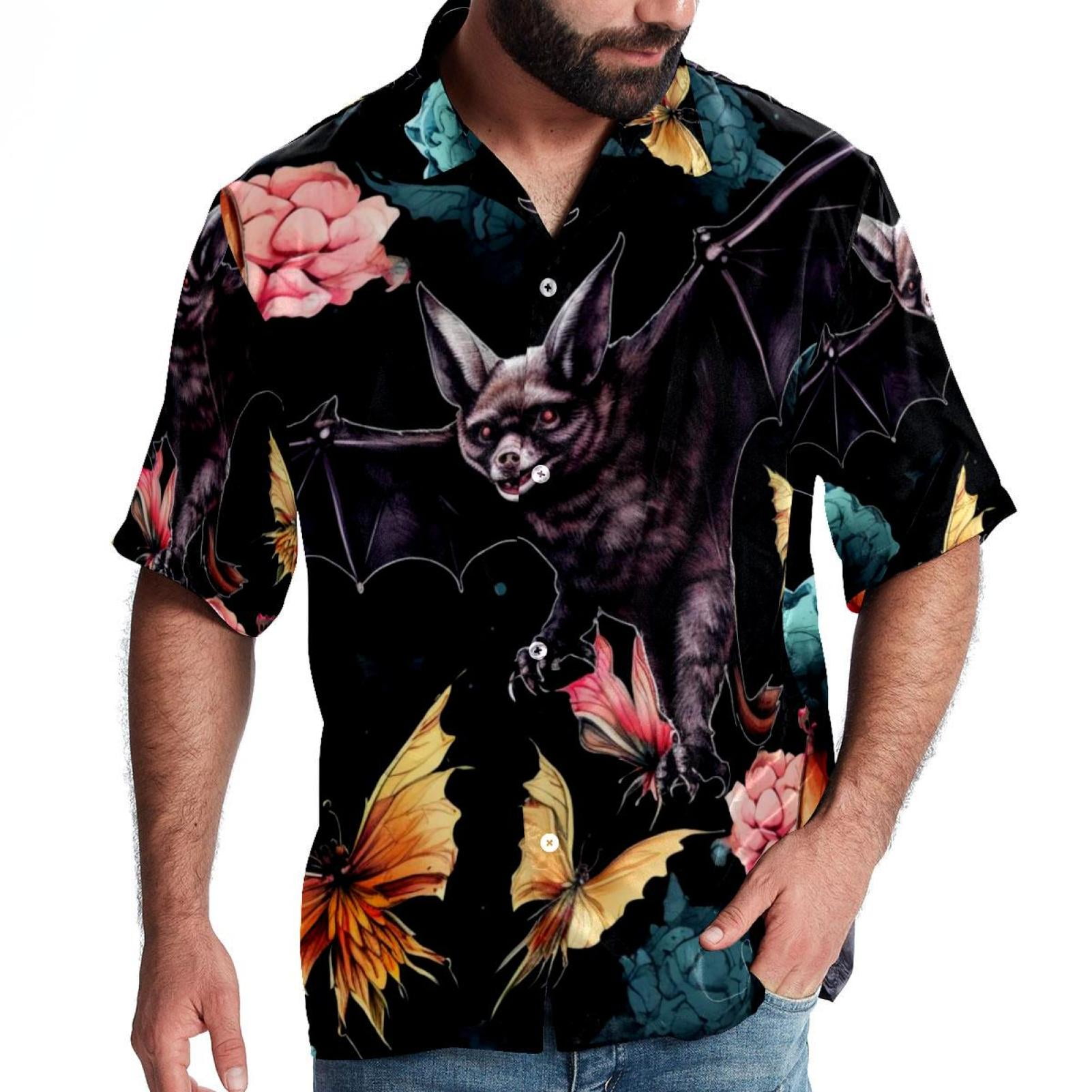 Bats Men's Short Sleeve Poplin Shirt, Casual Printed Button Down Top ...