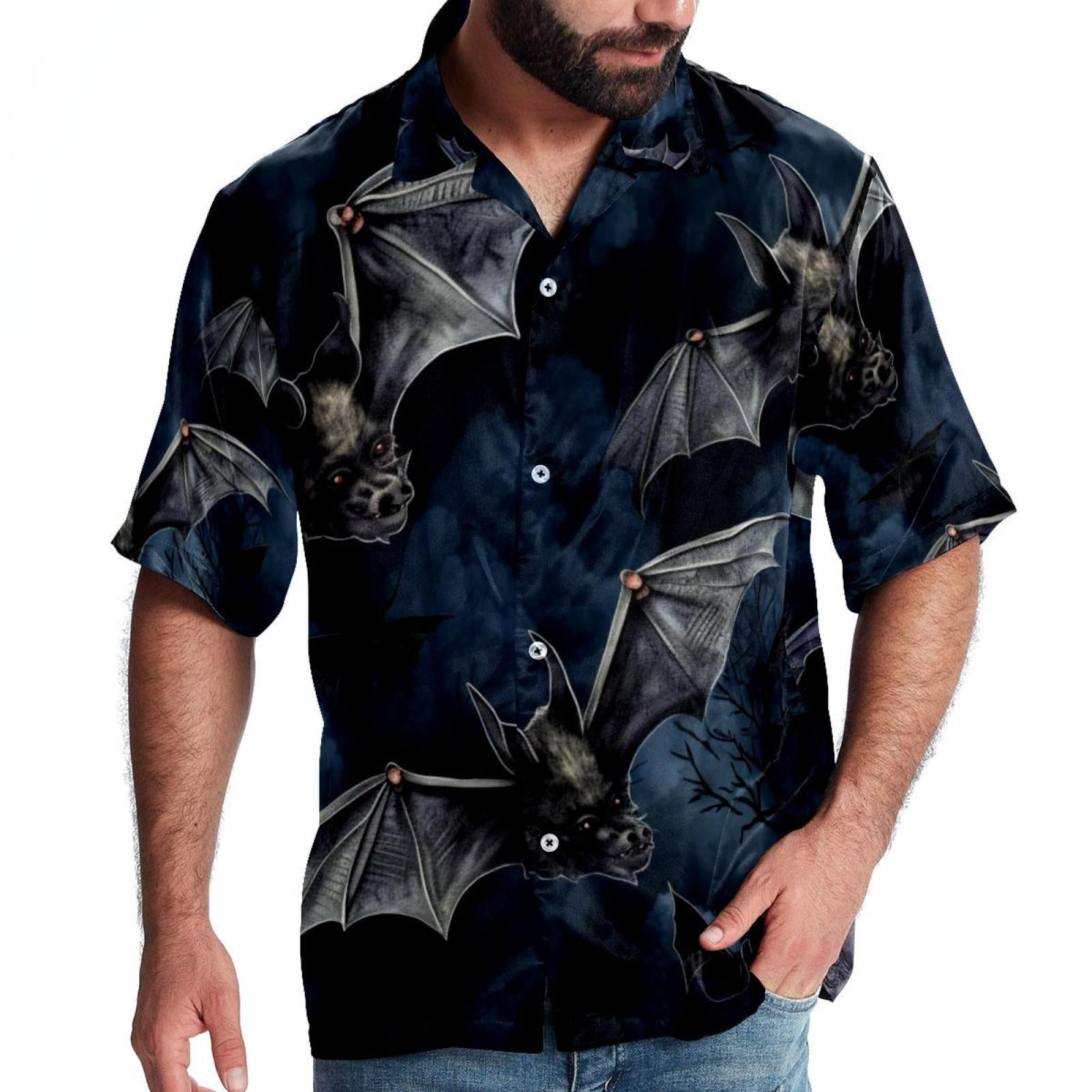 Bats Men's Short Sleeve Spread Collar Beach Shirts Casual Printed ...