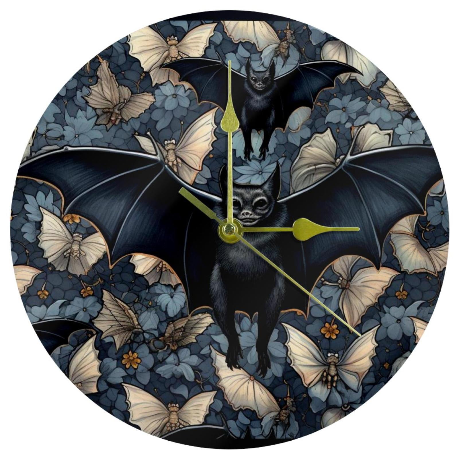Bats Modern Round Acrylic 9.8 Inches Silent Non Ticking Battery Powered ...