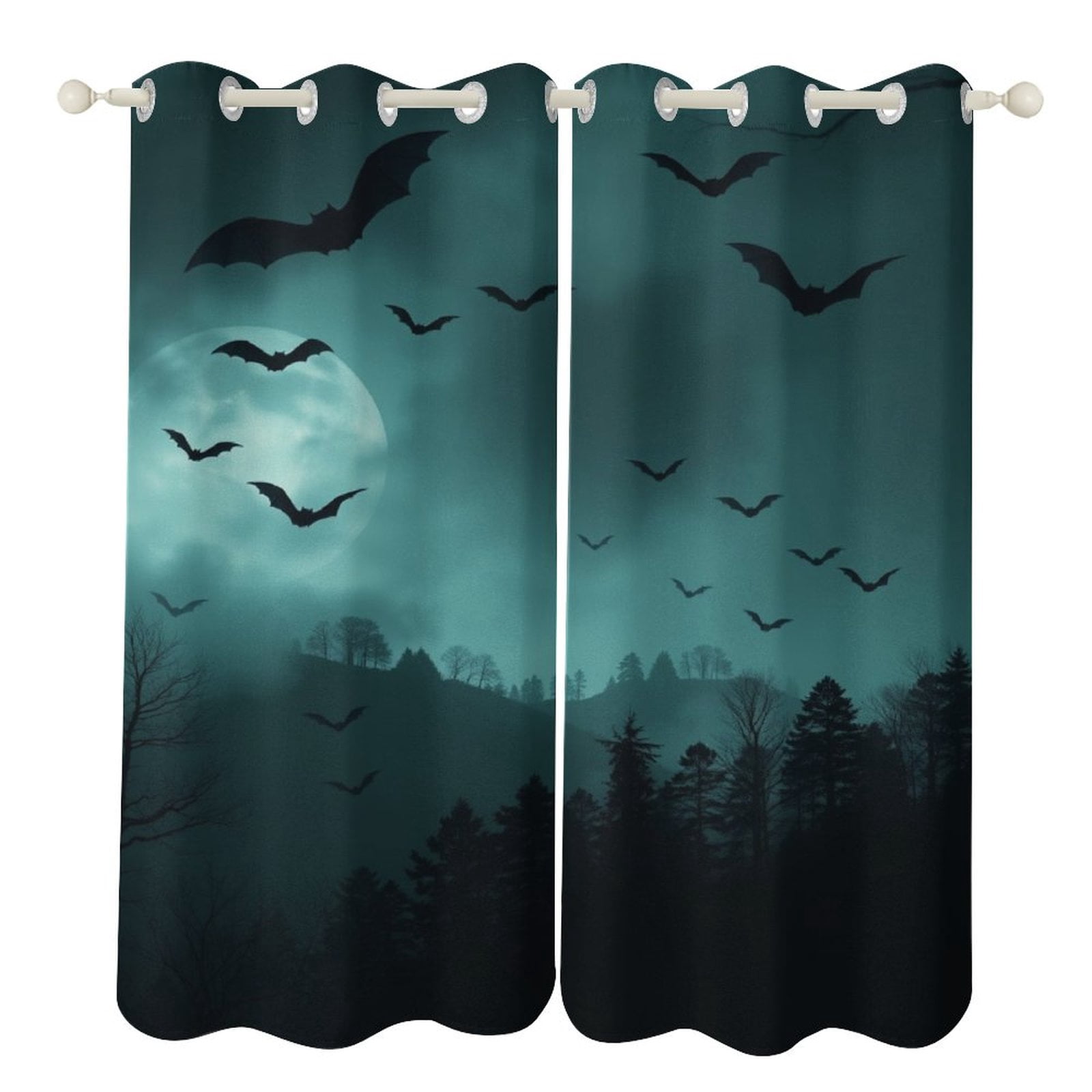 Bats Moon Forest Window Drapes For Kids Boys Girls Bedroom Blackout ...