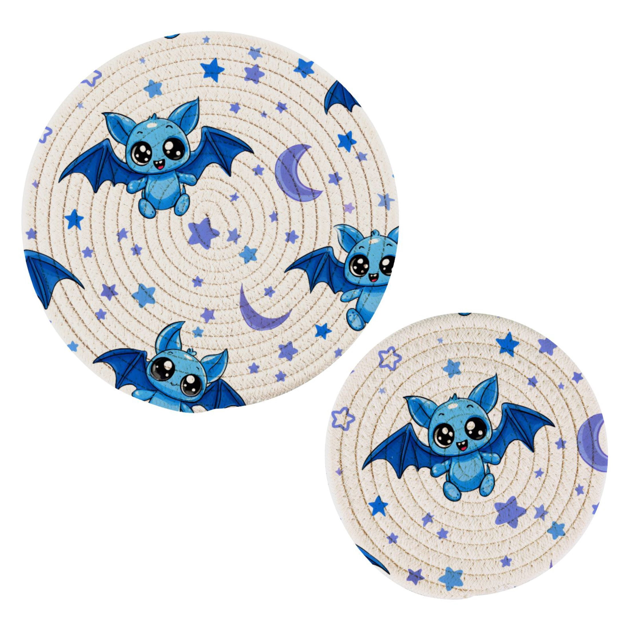 Bats Moons Pattern Cotton Trivets Potholders Set of 2 Handmade Heat ...