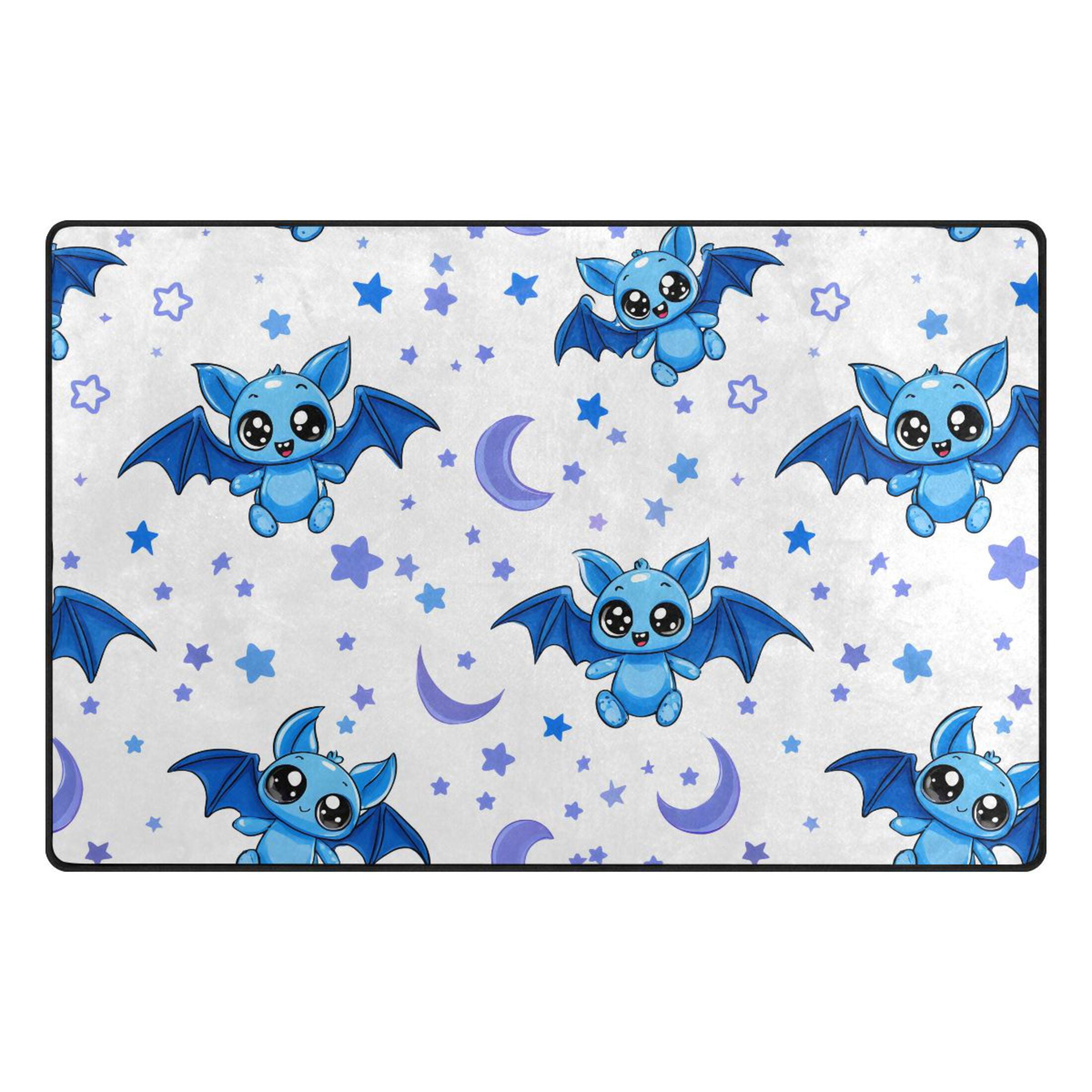 Bats Moons Pattern Memory Foam Area Rug 60"x39" Non Slip, Absorbent ...