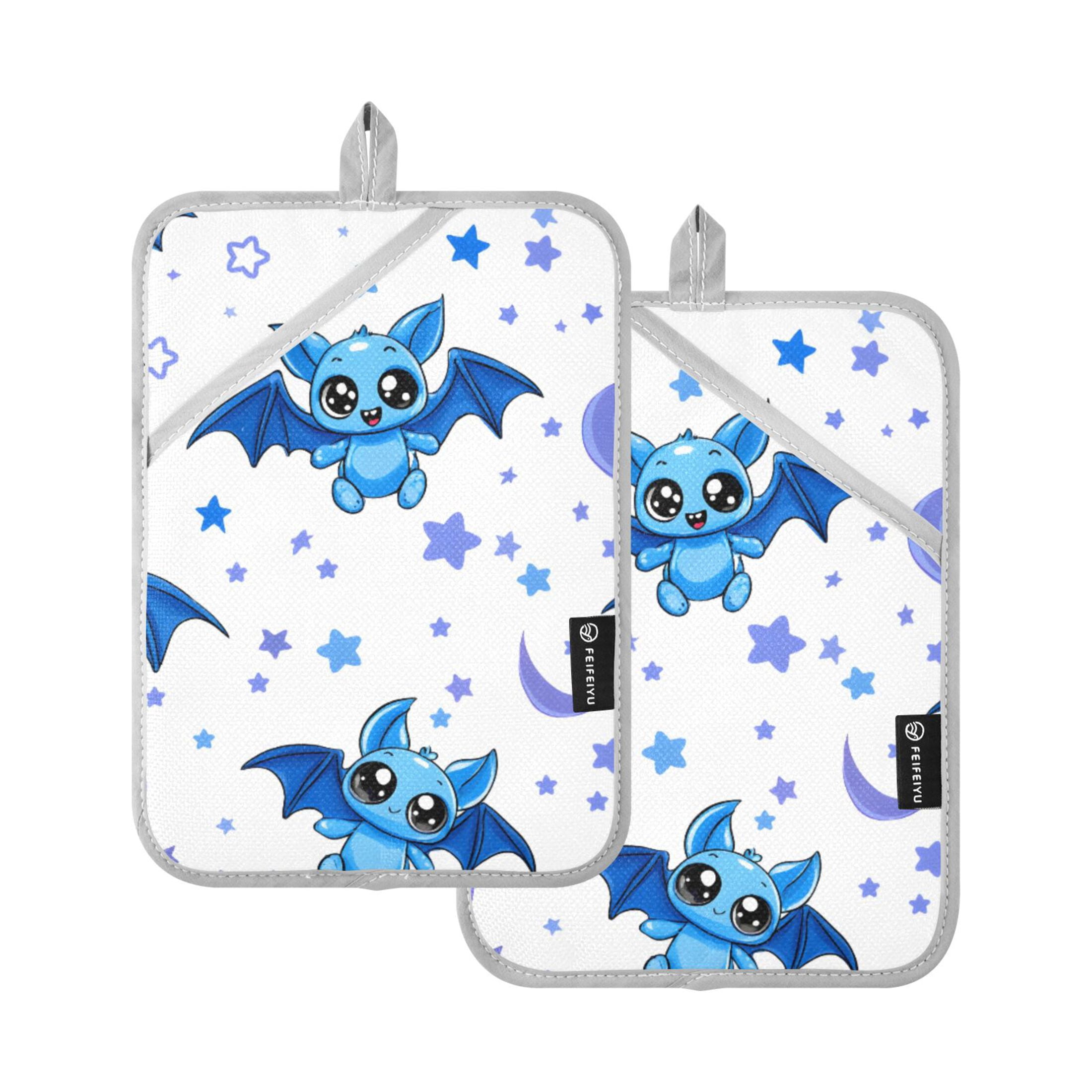 Bats Moons Pattern Pot Holder Set 2 Piece Non-Slip Oven Hot Pads Heat ...