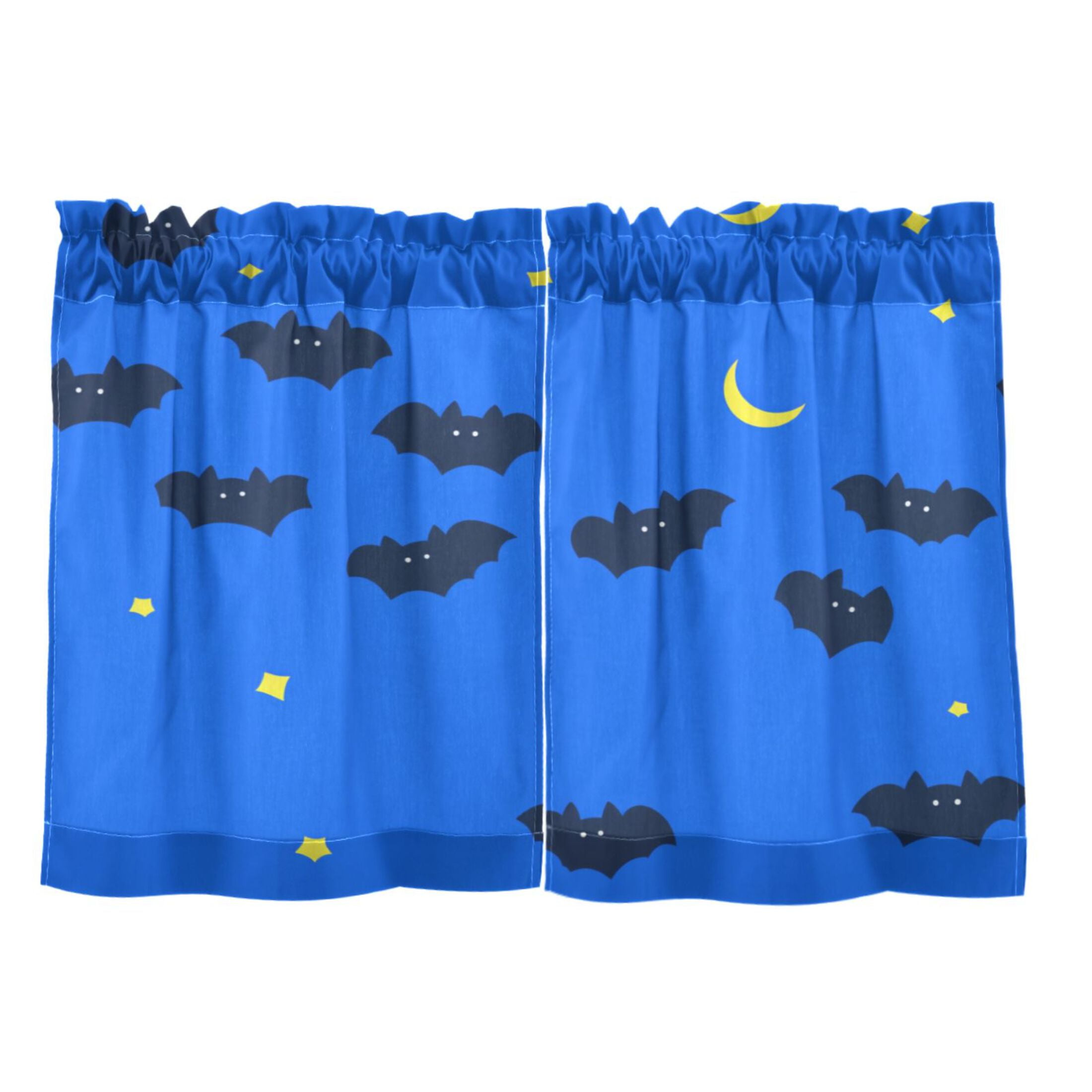 Bats Moons and Stars 27"x24" Linen Look Cafe Curtain Set with Privacy ...