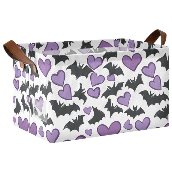 Bats Purple Hearts Pattern Collapsible Storage Bin Open Home Shelf ...