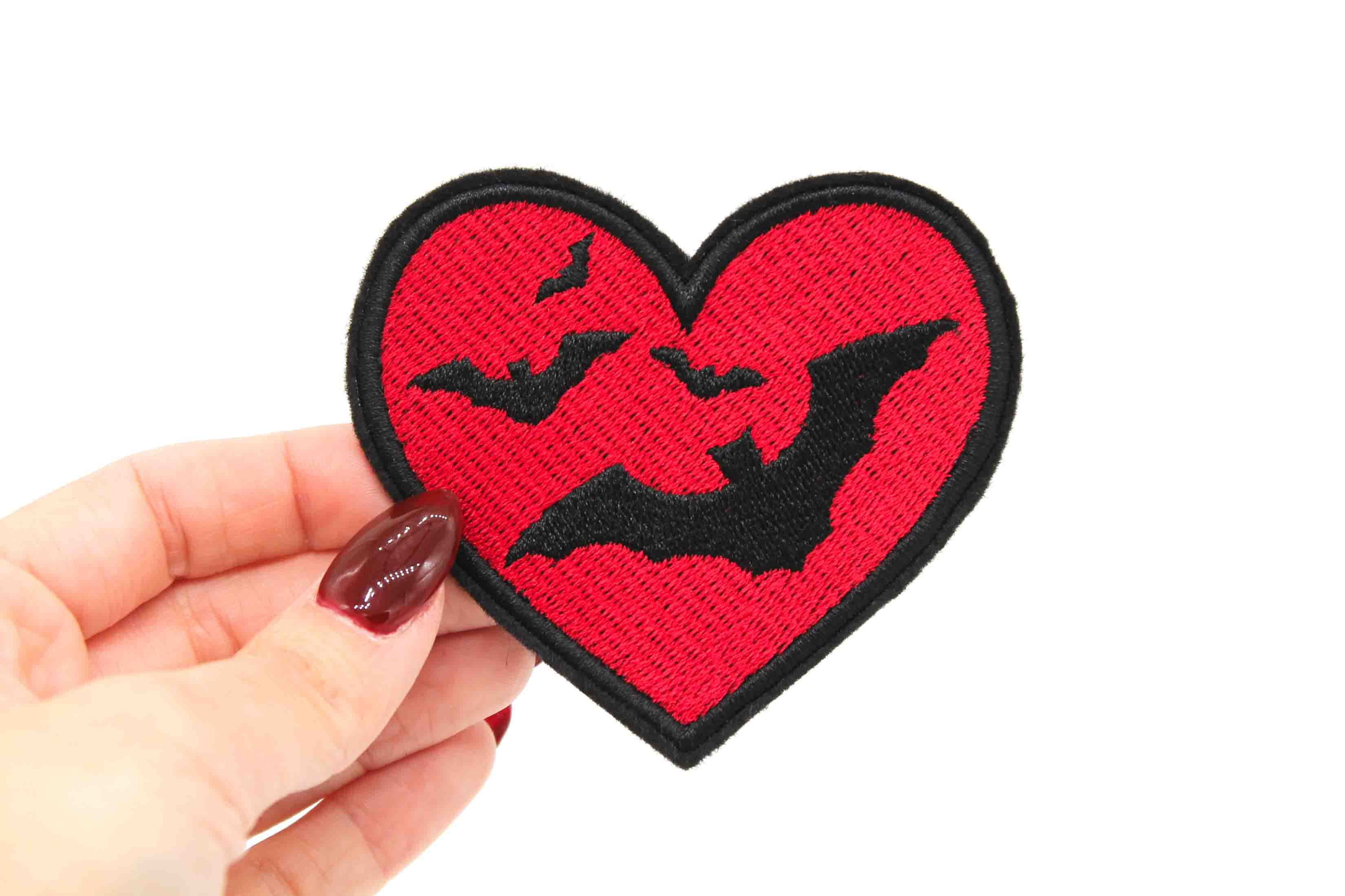 Bats Red Heart Iron On Embroidered Patch - Walmart.com