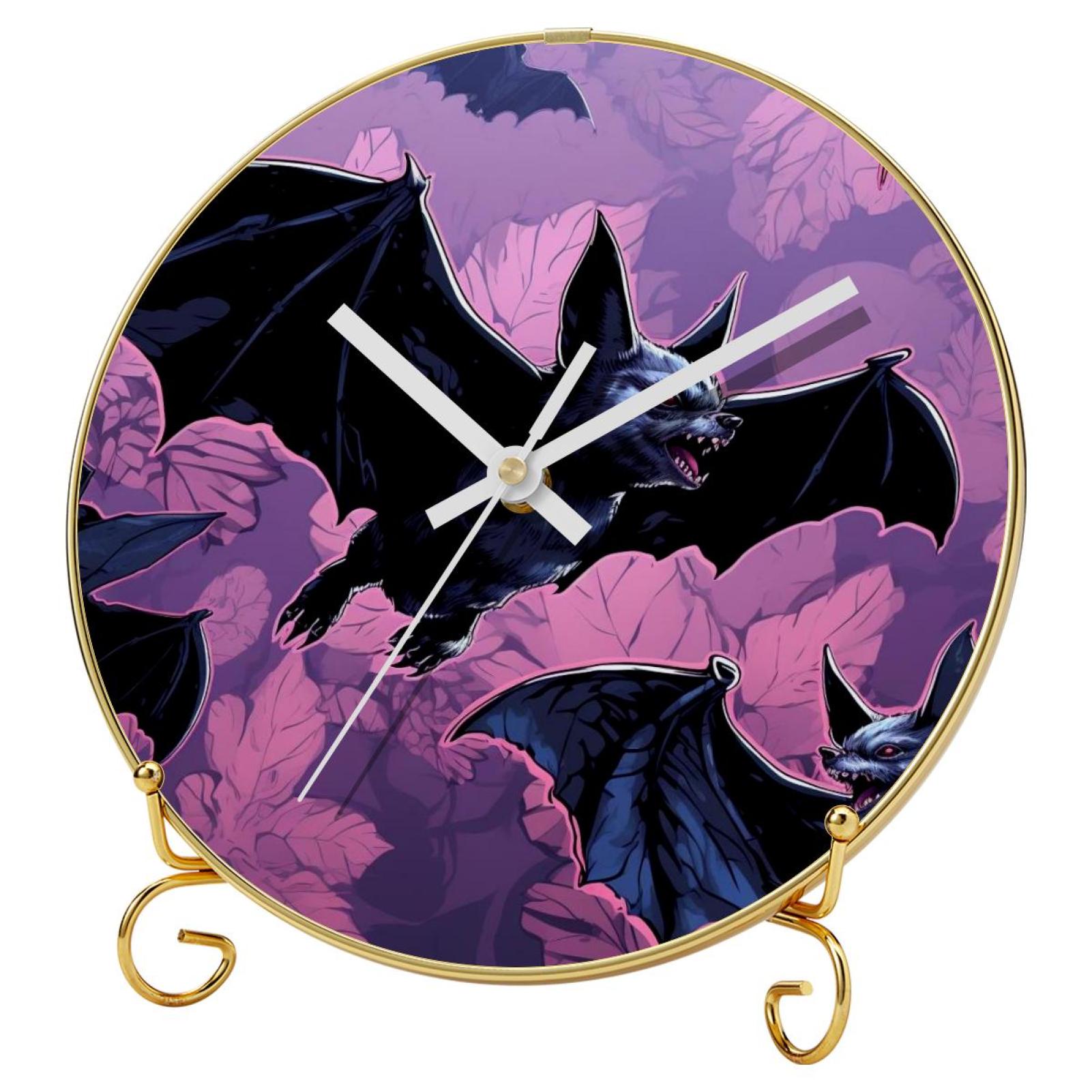 Bats Round Printed Wall Clocks with Hooks and Gold Stand, Silent Non ...