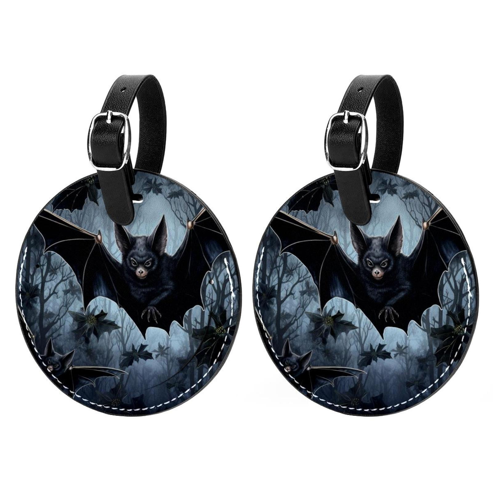 Bats Set of 2pcs PU Leather Round Suitcase Tags with Privacy Cover and ...