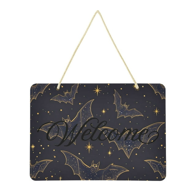 Bats Silhouette and Star Welcome Sign Front Door PVC 14x10 inch Hanger ...