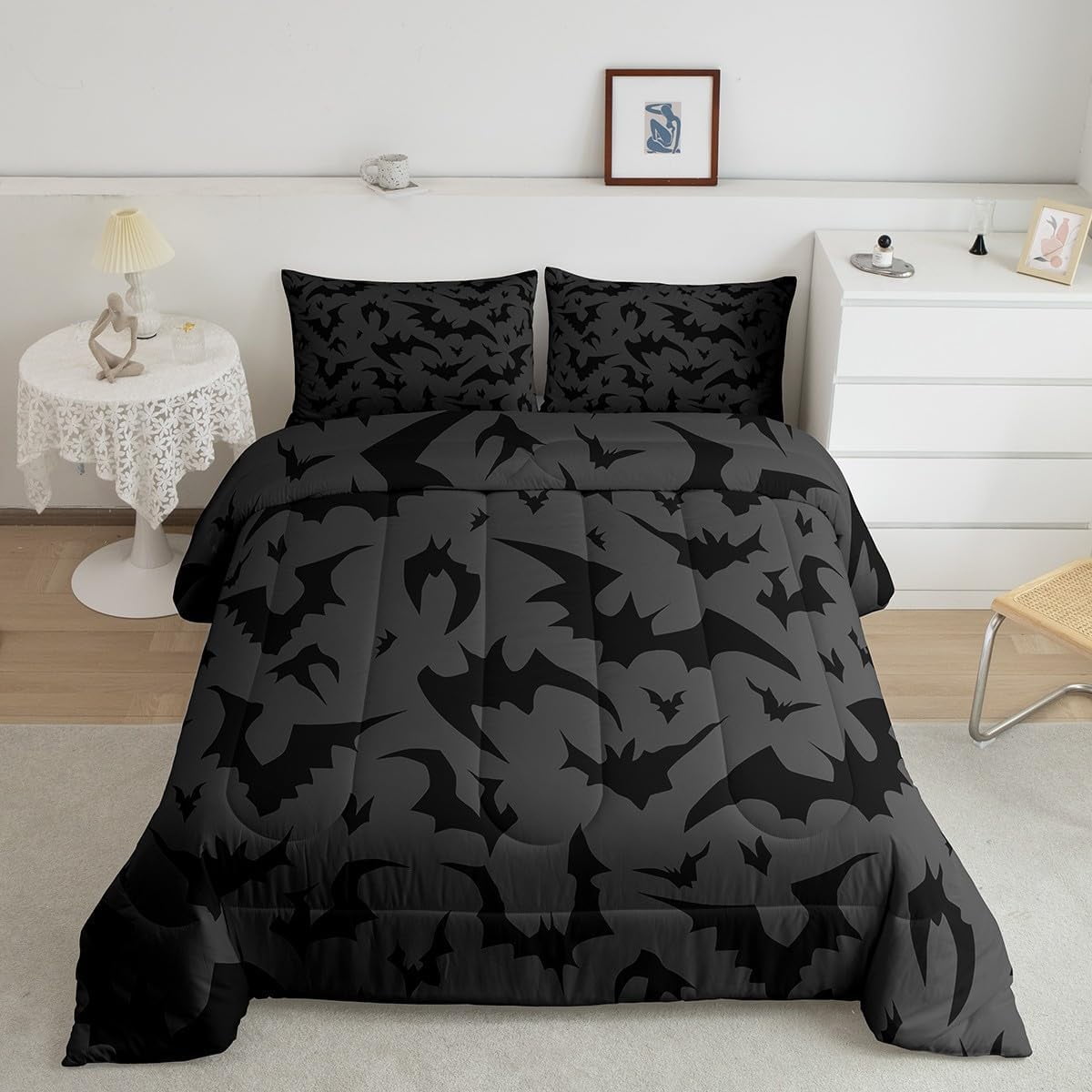 Bats and Spiders Comforter Set Queen Size,Cartoon Style Bedding Set for ...