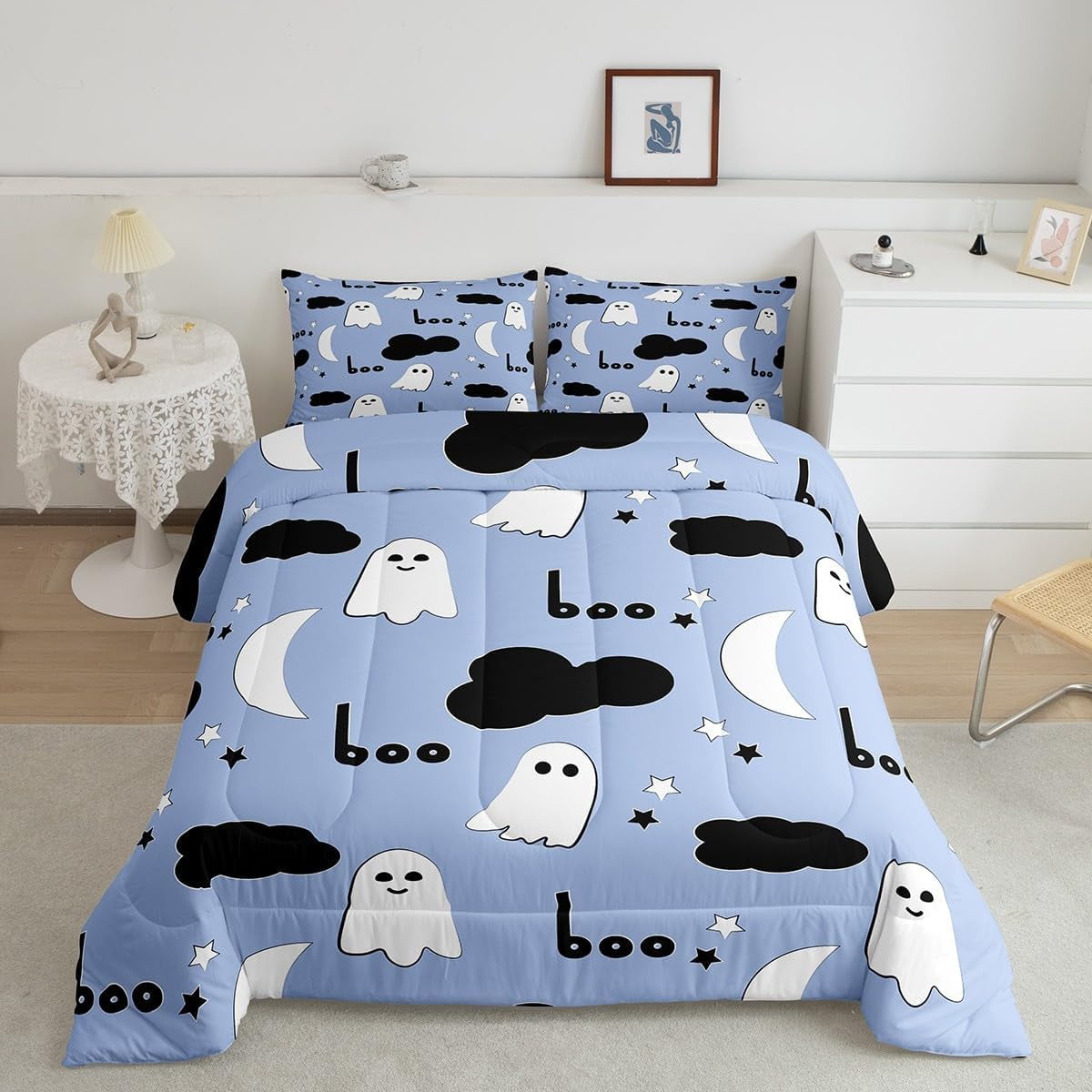 Bats and Spiders Comforter Set Queen Size,Cartoon Style Bedding Set for ...