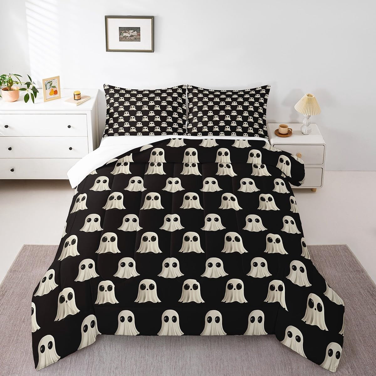 Bats and Spiders Comforter Set Queen Size,Cartoon Style Bedding Set for ...