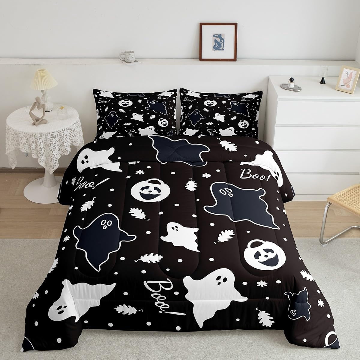 Bats and Spiders Comforter Set Queen Size,Cartoon Style Bedding Set for ...